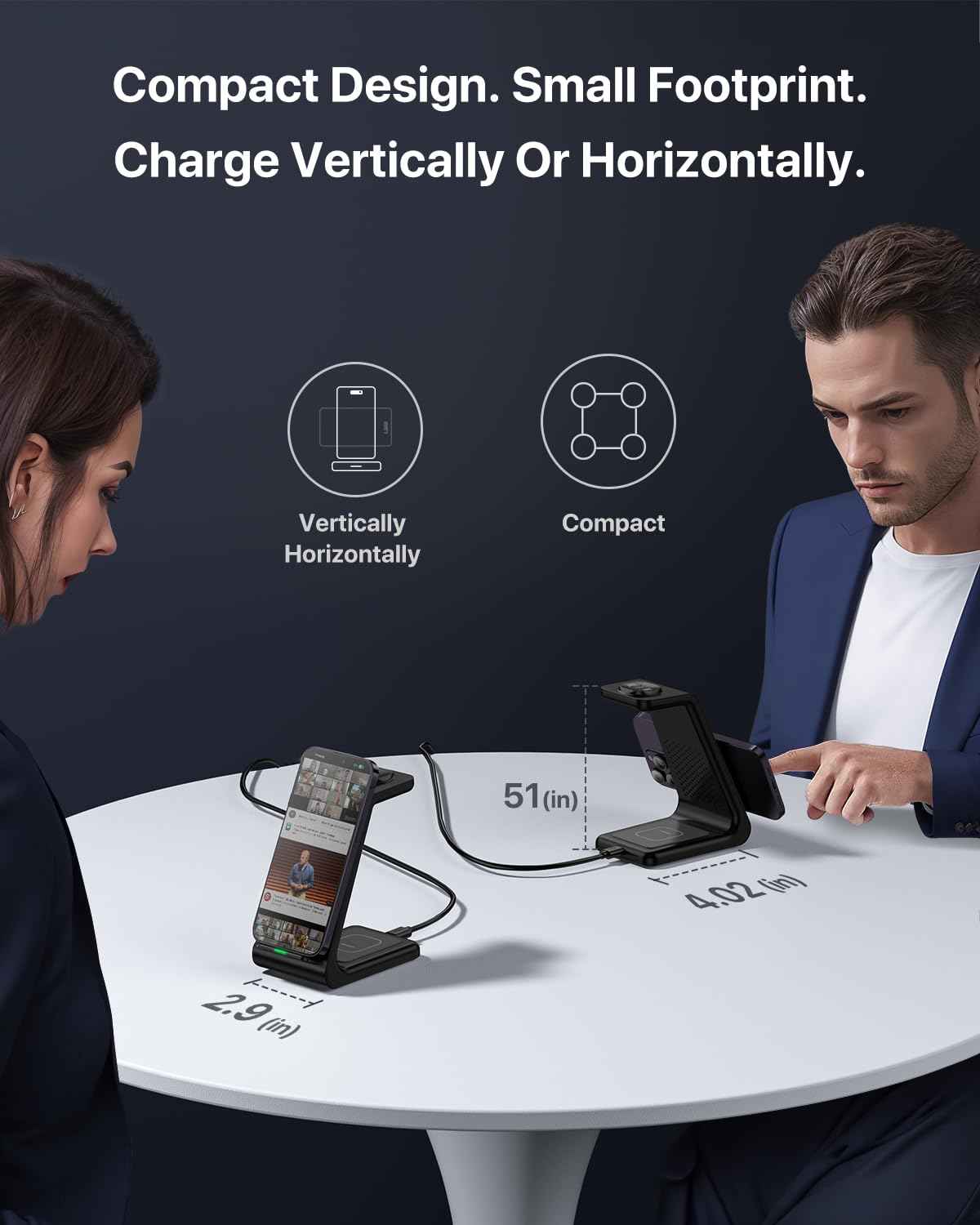 Intoval Wireless Charger for Fitbit Sense 2/Sense/Versa 4/Versa 3, 3 in 1 Wireless Charging Station for iPhones, Androids, Airpods (V3, Black)