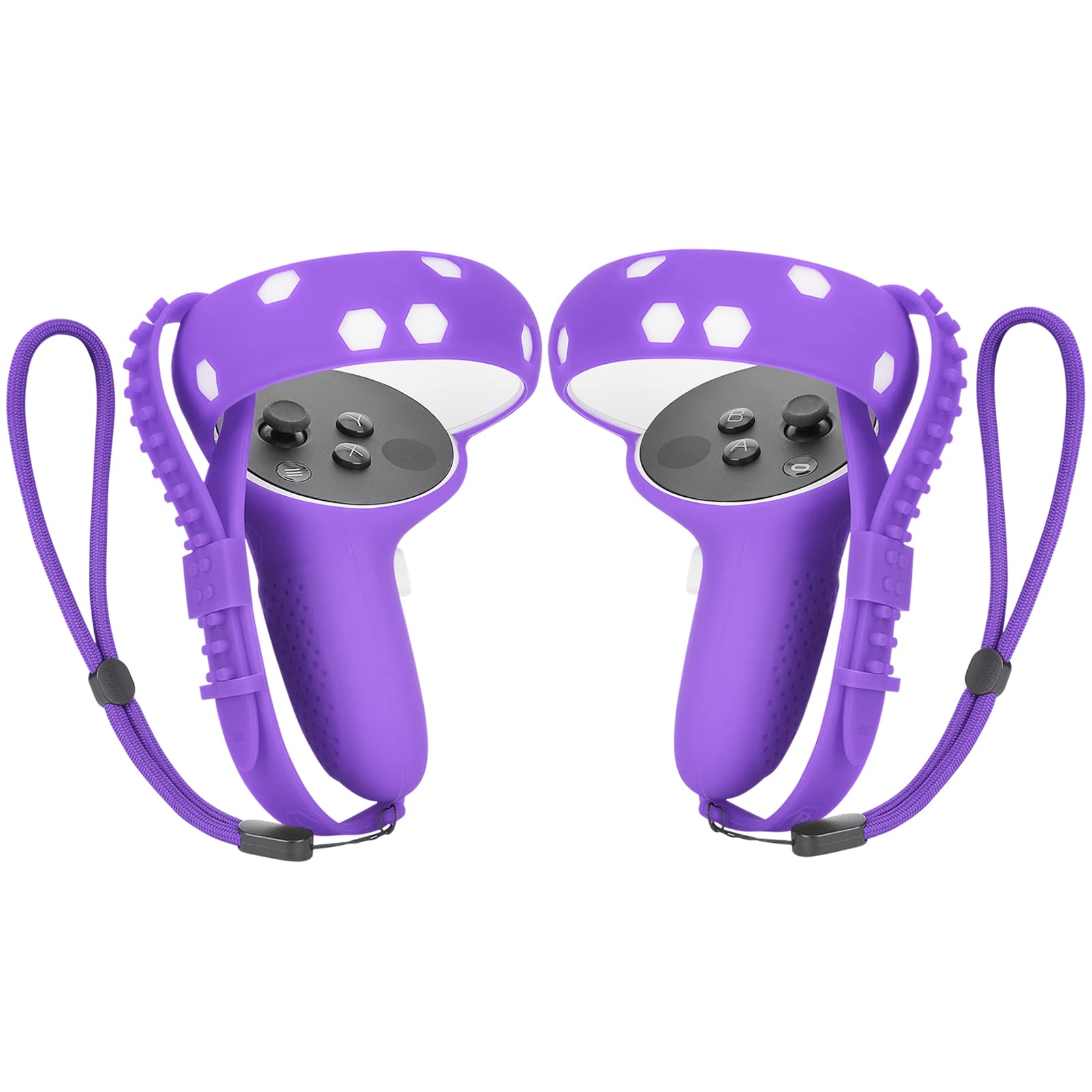 Kuways Design Silicone Touch Controller Grip Cover for Oculus Quest 2 Accessories, Anti-Throw Protector with Adjustable Knuckle Straps, Full Cover Handle Sleeve(PURPLE)