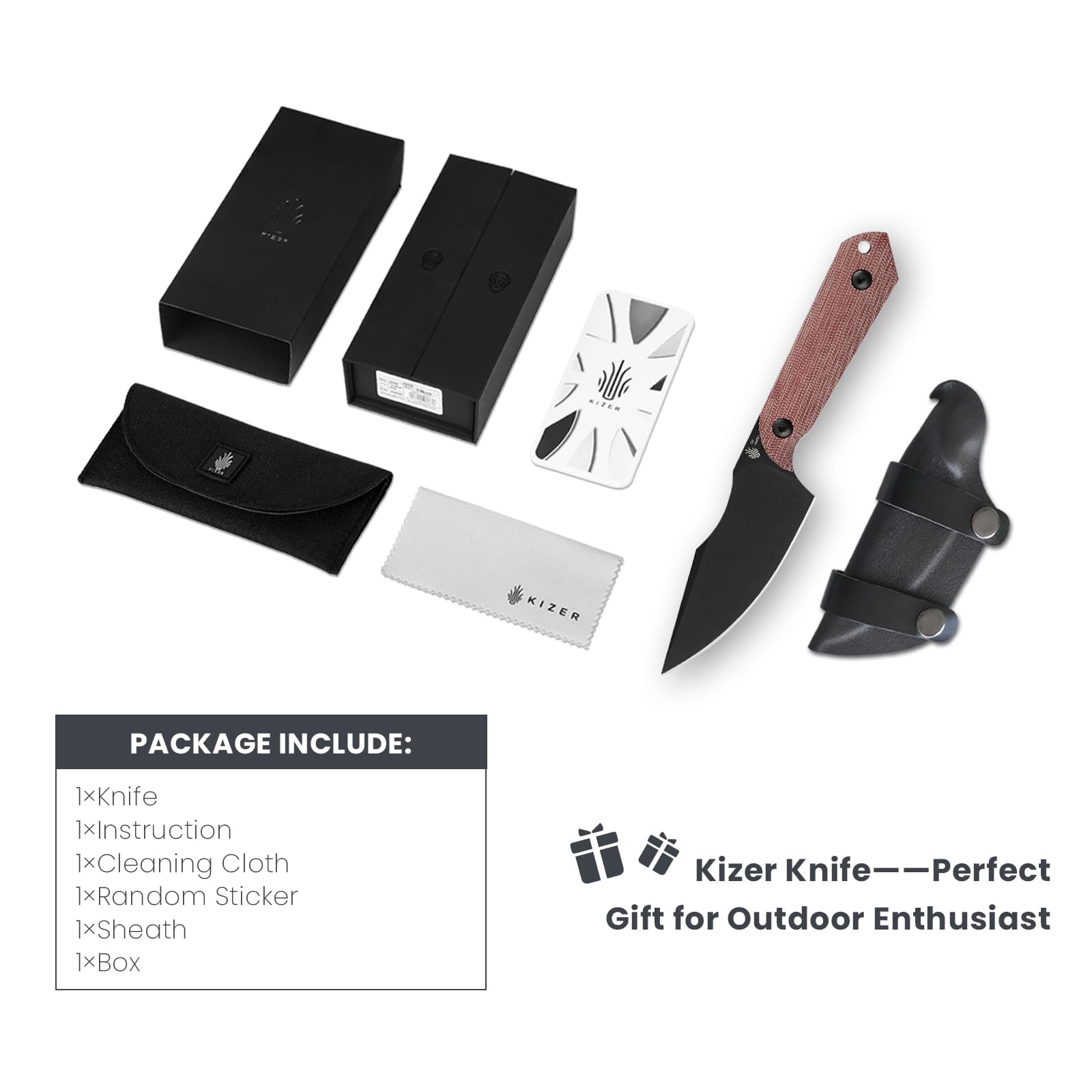 Kizer/Maverick Customs Harpoon Fixed-blade Knife D2 Blade with Red Micarta Handle - 1040E1