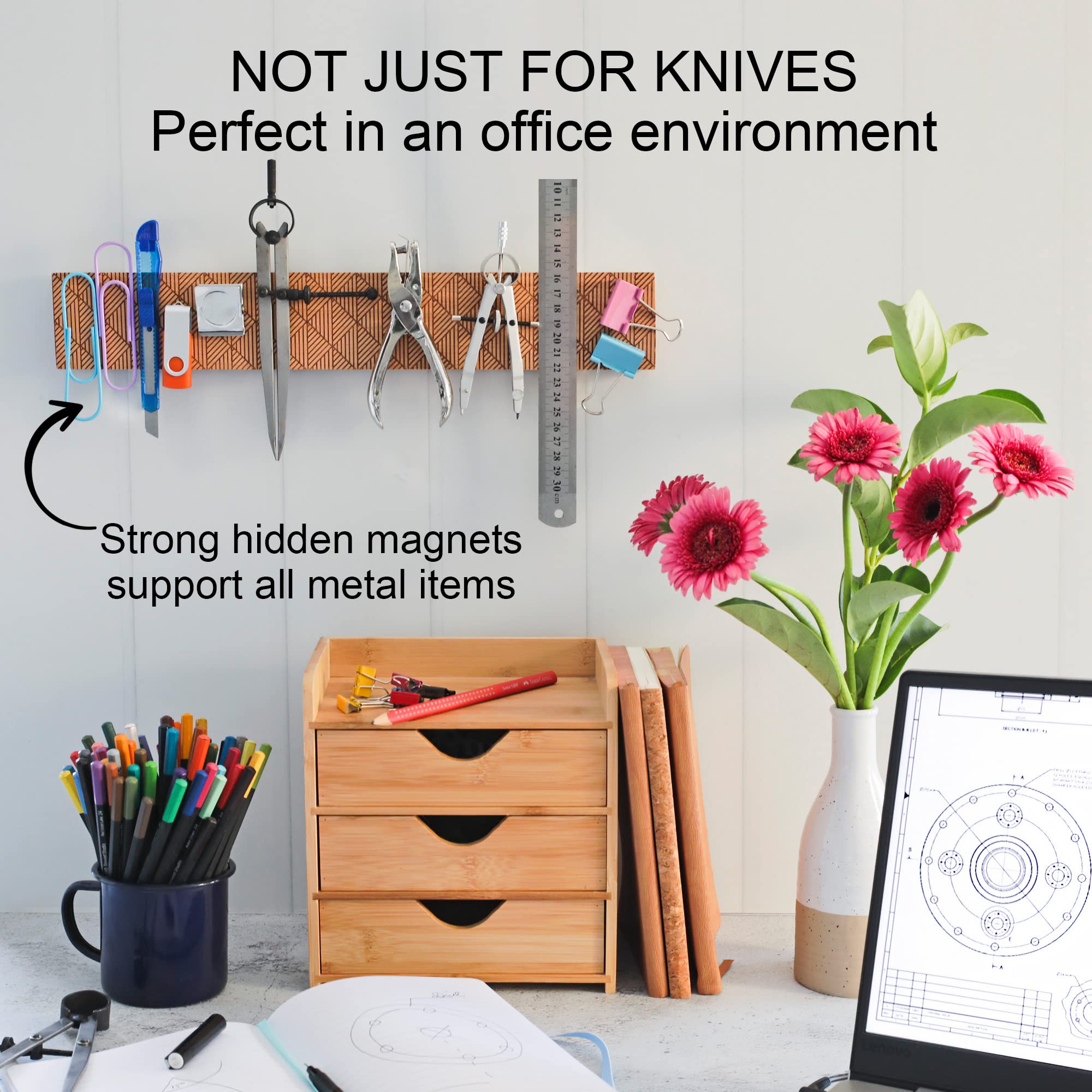Magnetic Strip Knife Holder β Etched Wood Knife Rack or Bar with Hardware for Hanging & Wall Mounting. β Kitchen Utensil Organizer & Storage by Fiddle & Finch, 16 Inch. Diamond Daze