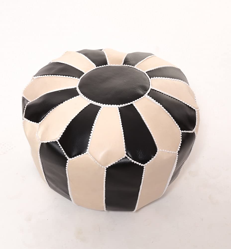 LEATHEROOZE Moderner Leather Pouf Unstuffed Ottoman Moroccan Footstool, Floor Footrest Cushion, Storage Solution - Double Color pouffe(14 * 18 * 18 inch)