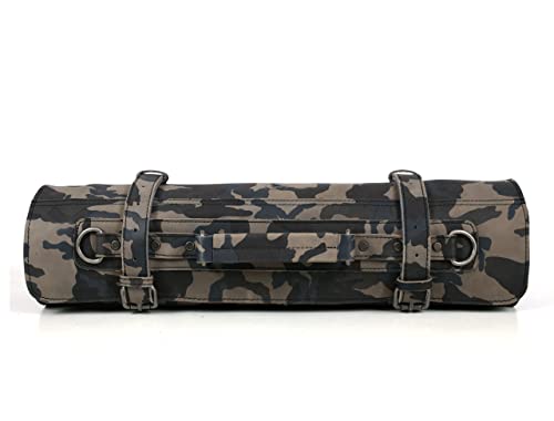 Leather Knife Roll Storage Bag, Elastic and Expandable 10 Pockets, Adjustable/Detachable Shoulder Strap, Travel-Friendly Chef Knife Case (Camo Green, Leather)