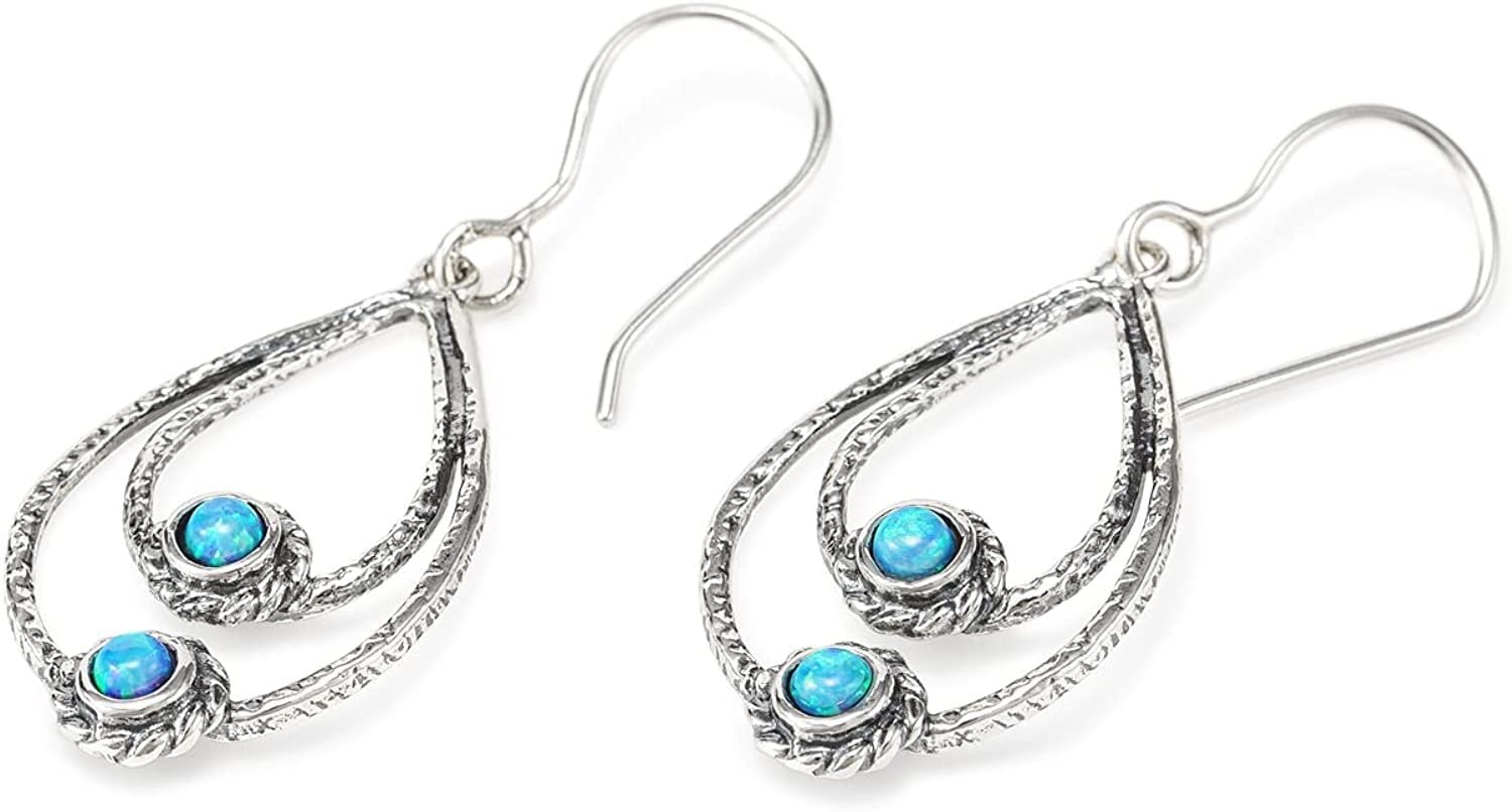 Joolala Looped Hoop Opal Drop Earrings - Handmade Opal Drop Earrings for Women โ .925 Sterling Silver Looped Hoop Opal Drop Earrings