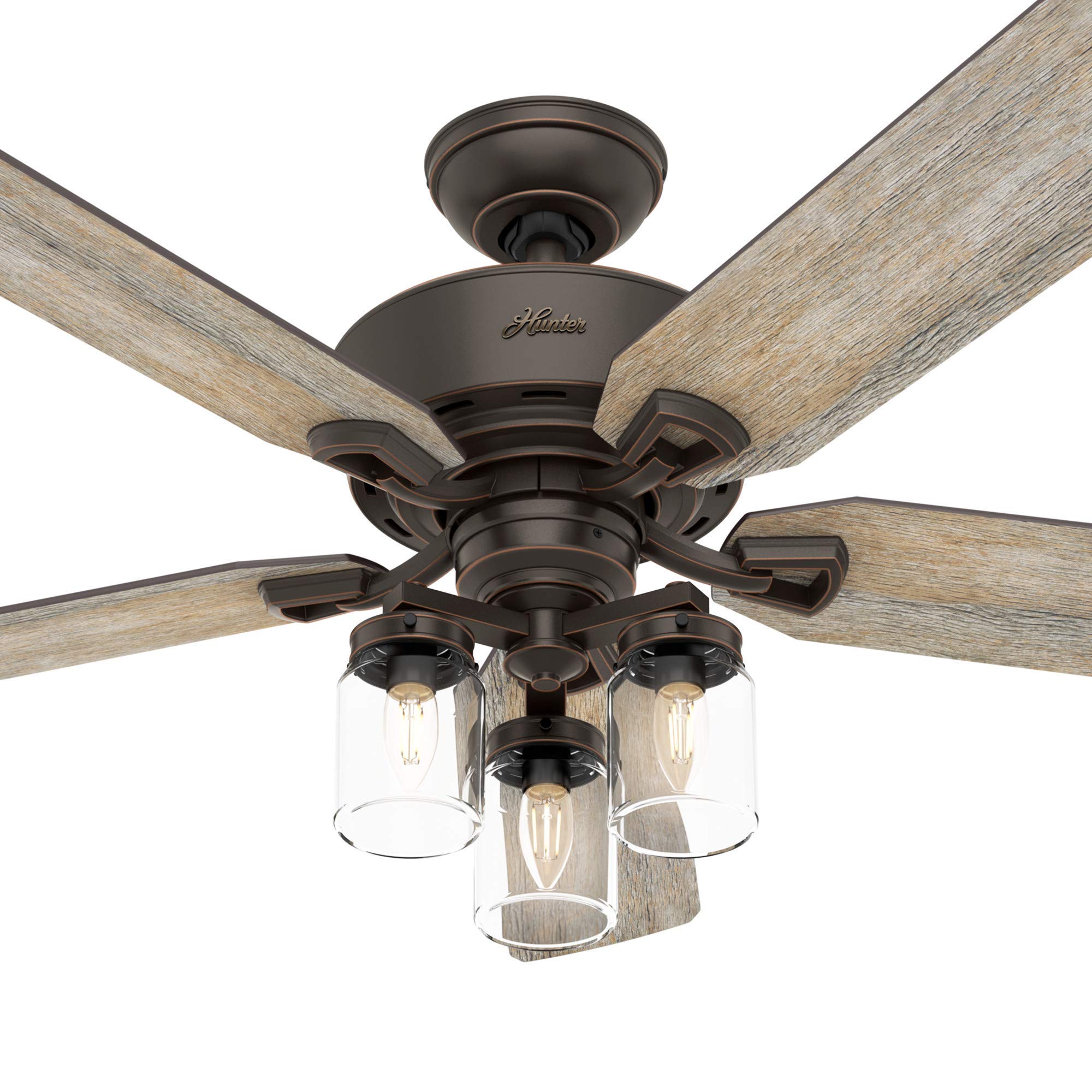 Hunter Fan 52 inch Casual Onyx Bengal Indoor Ceiling Fan with Light Kit and Remote Control (Renewed)