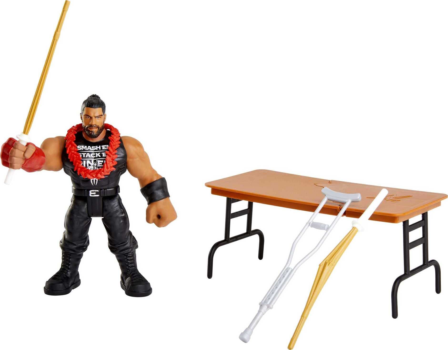 Mattel WWE Roman Reigns Bend 'n Bash Stretching Action Figure with Accessories, 5.5-inch