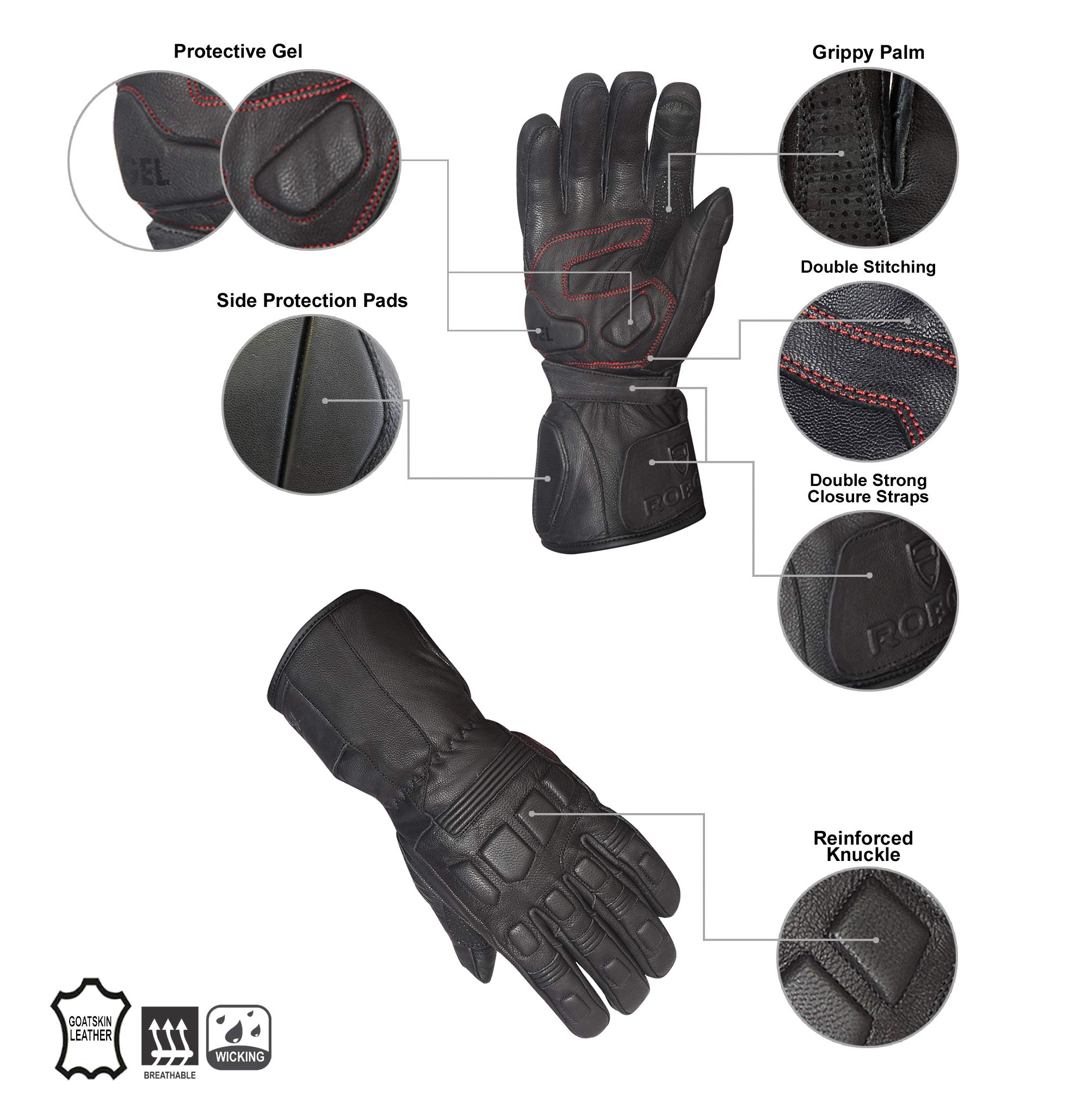 Goatskin Leather Motorcycle, Biker, Riding, Cruising, Motorbike Gloves for Men and Women (Medium)