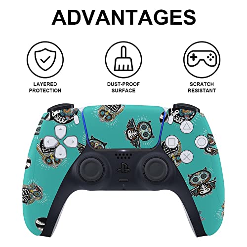 Mexican Owl Cat Skulls Full Protective Skin Cover Design Wrap Decal Sticker Compatible with PS5 Digital Edition Console and Controller