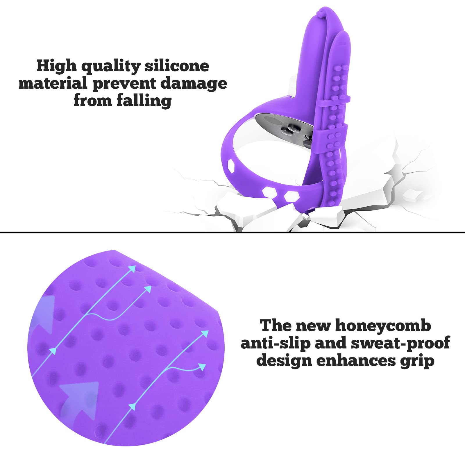 Kuways Design Silicone Touch Controller Grip Cover for Oculus Quest 2 Accessories, Anti-Throw Protector with Adjustable Knuckle Straps, Full Cover Handle Sleeve(PURPLE)