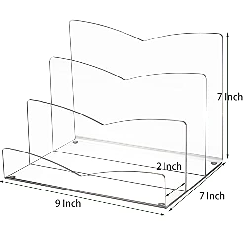 Jucoan Clear Acrylic Mail Sorter Organizer, Envelope Holder, 3 Sections Desktop File Holder Stand for Envelop Mails, Letters, Home Office School 9 x7x 7 Inch