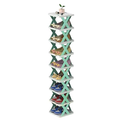 Joyivike 9 Tier Folding Shoe Rack, Green, Plastic, Compact, Space Saving, Adjustable, Stackable, Foldable, Easy to Install, Can Store Shoes, Books, Magazines, Toys