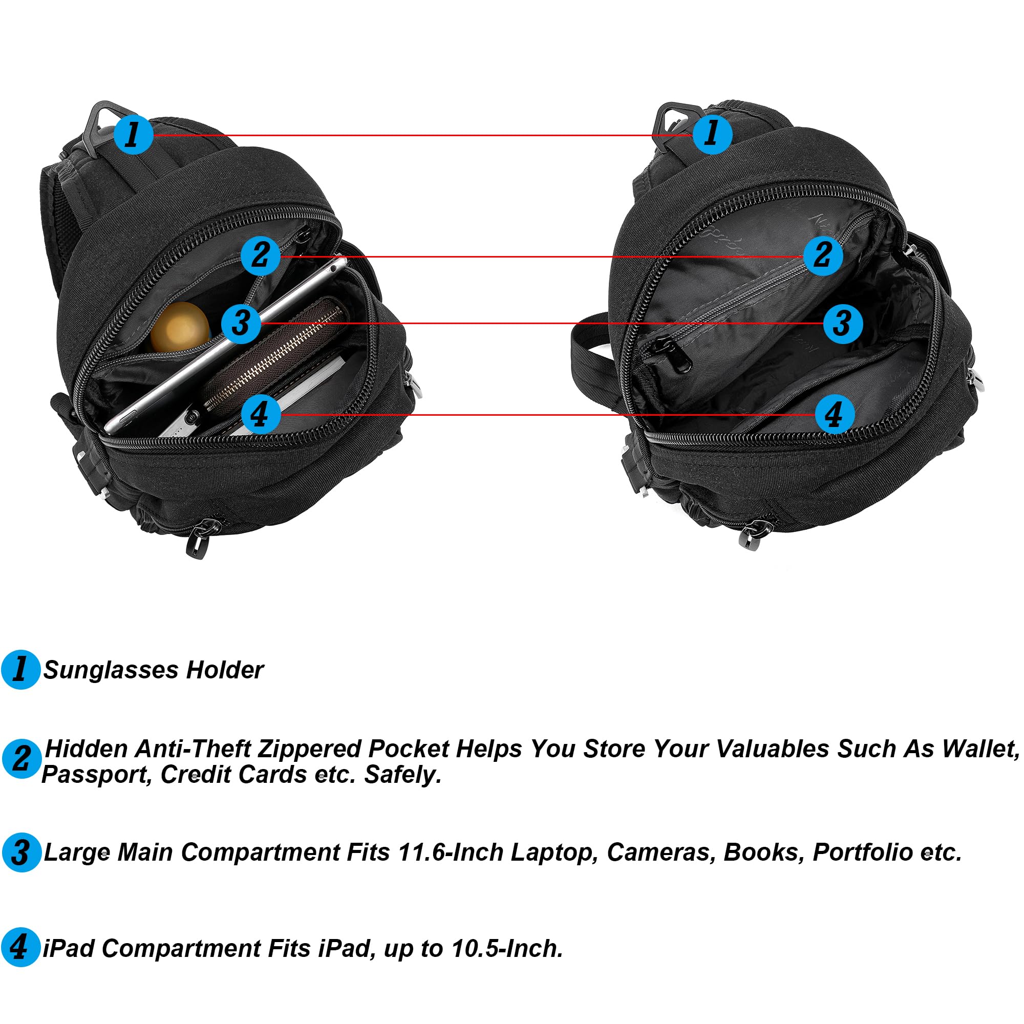 NICGID Sling Bag Chest Shoulder Backpack Crossbody Bags for Tablet Laptop Outdoor Hiking Men Women