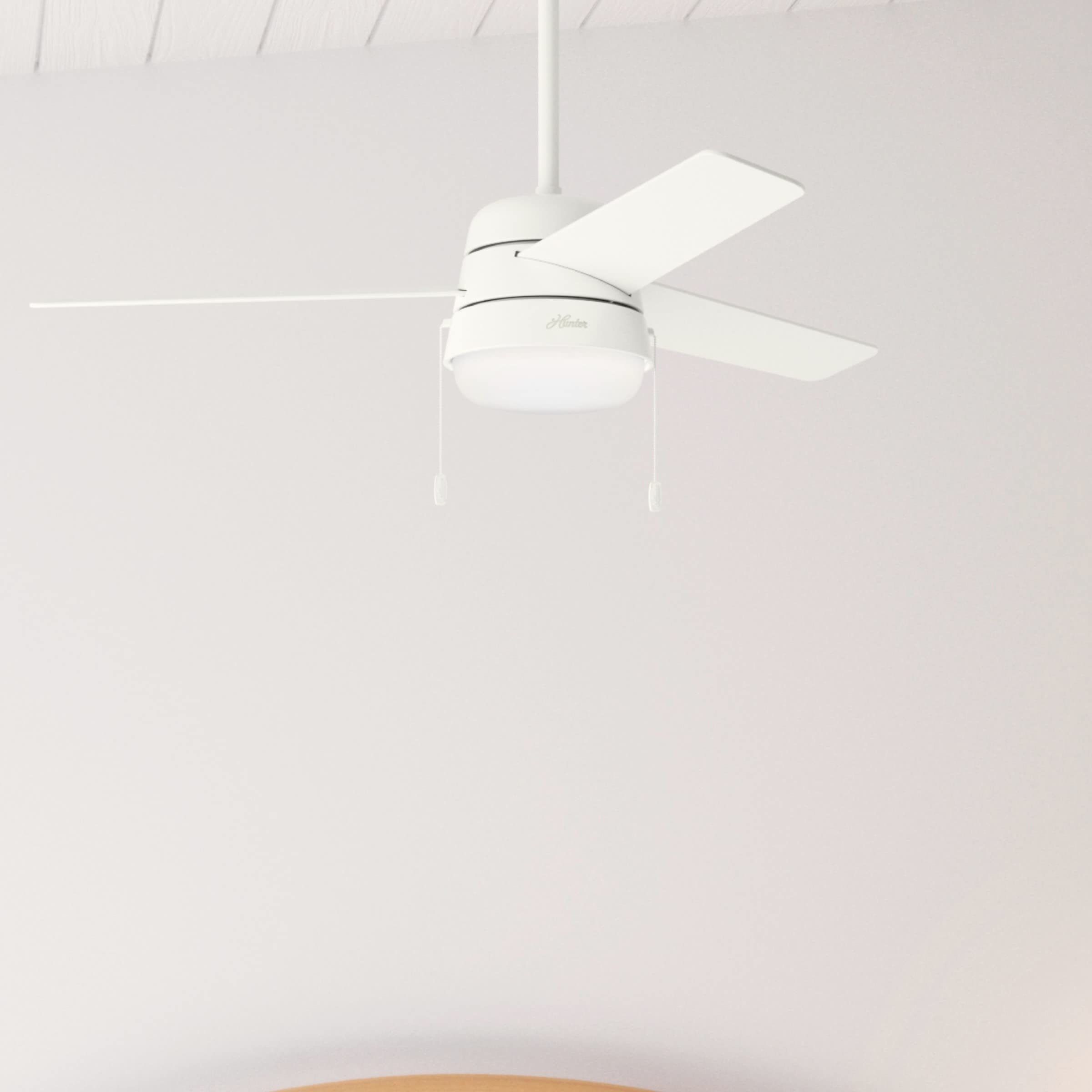 Hunter Fan Company, 50378, 52 inch Aker Fresh White Ceiling Fan with LED Light Kit and Pull Chain