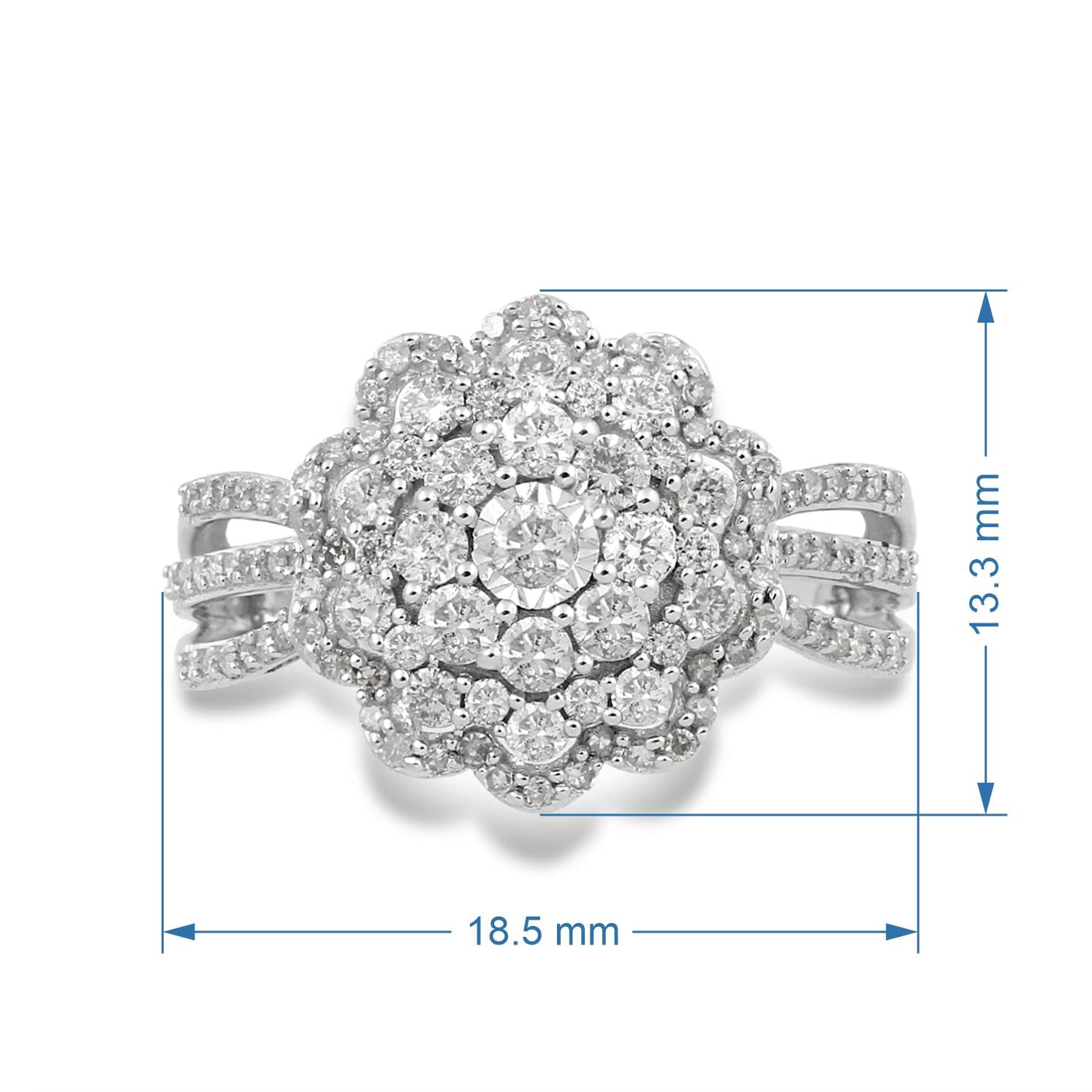 Jewelili 10K White Gold 3/4 Cttw Natural White Round Diamond Cluster Ring, Size 7