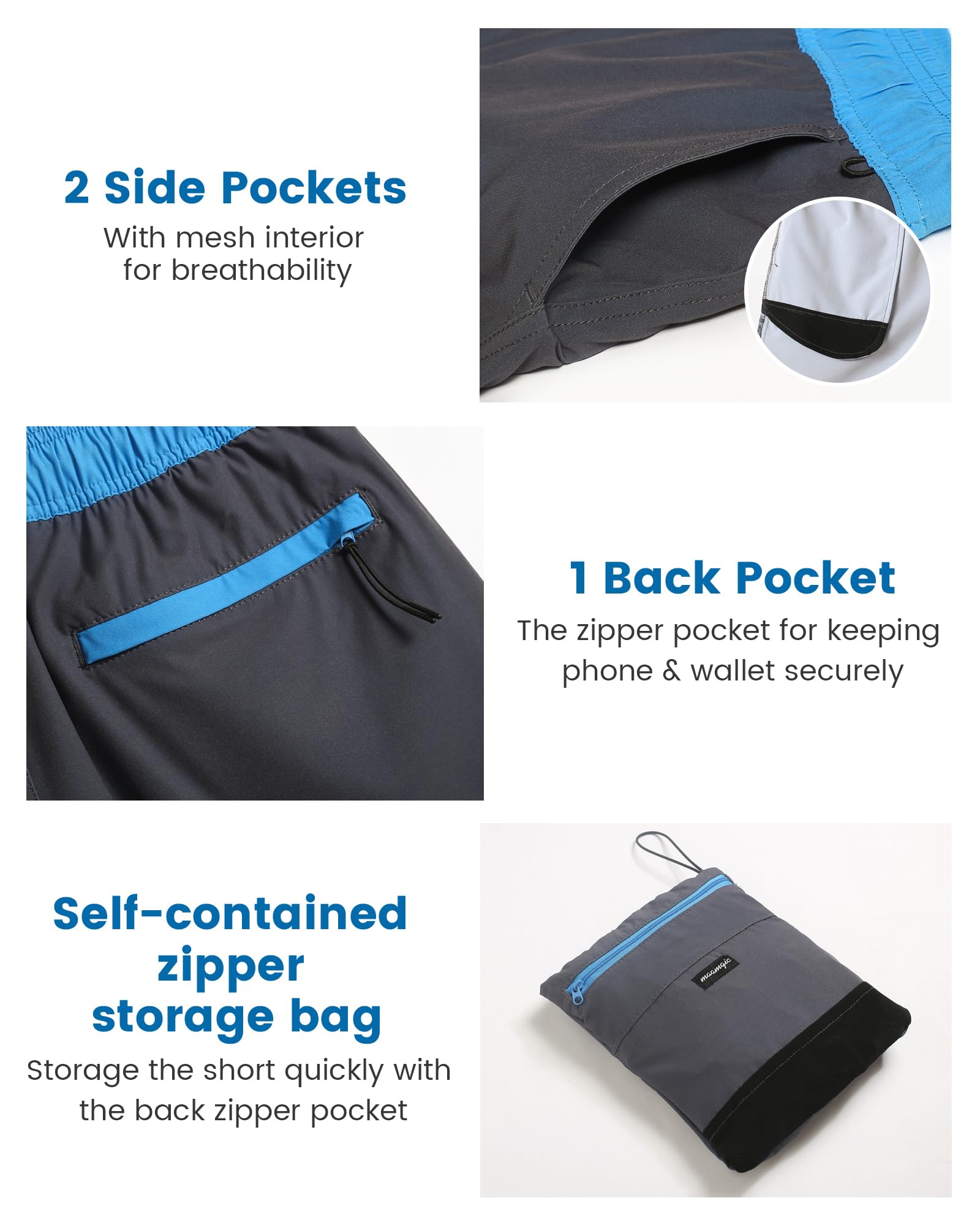 maamgic Workout Shorts for Men 5 Inch Gym Running Shorts Mens Stretch Quick Dry Athletic Shorts with Mesh Pockets Blue Black Large