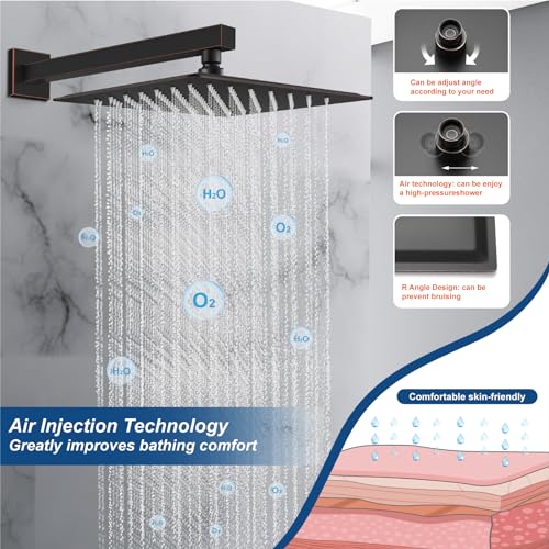 Midanya Oil Rubbed Bronze Bathroom Shower System Wall Mount Shower Faucet Set 10 Inch Square Rainfall Shower Head High Pressure Shower Fixture with Handheld Sprayer Rough-in Valve and Trim Included