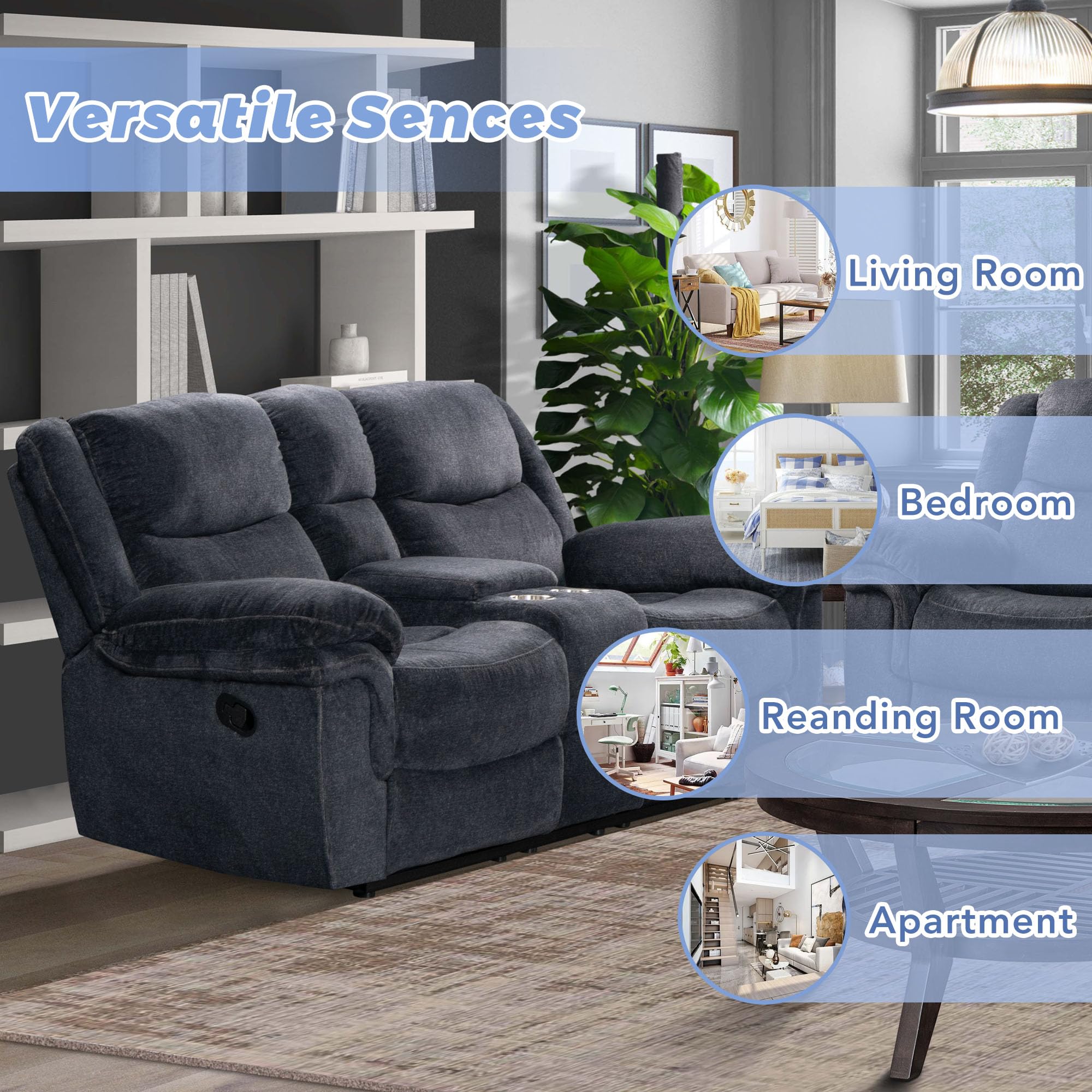 GODAFA Home Theater Seating Manual Reclining Sofa for Living Room,Bedroom,Dark Blue