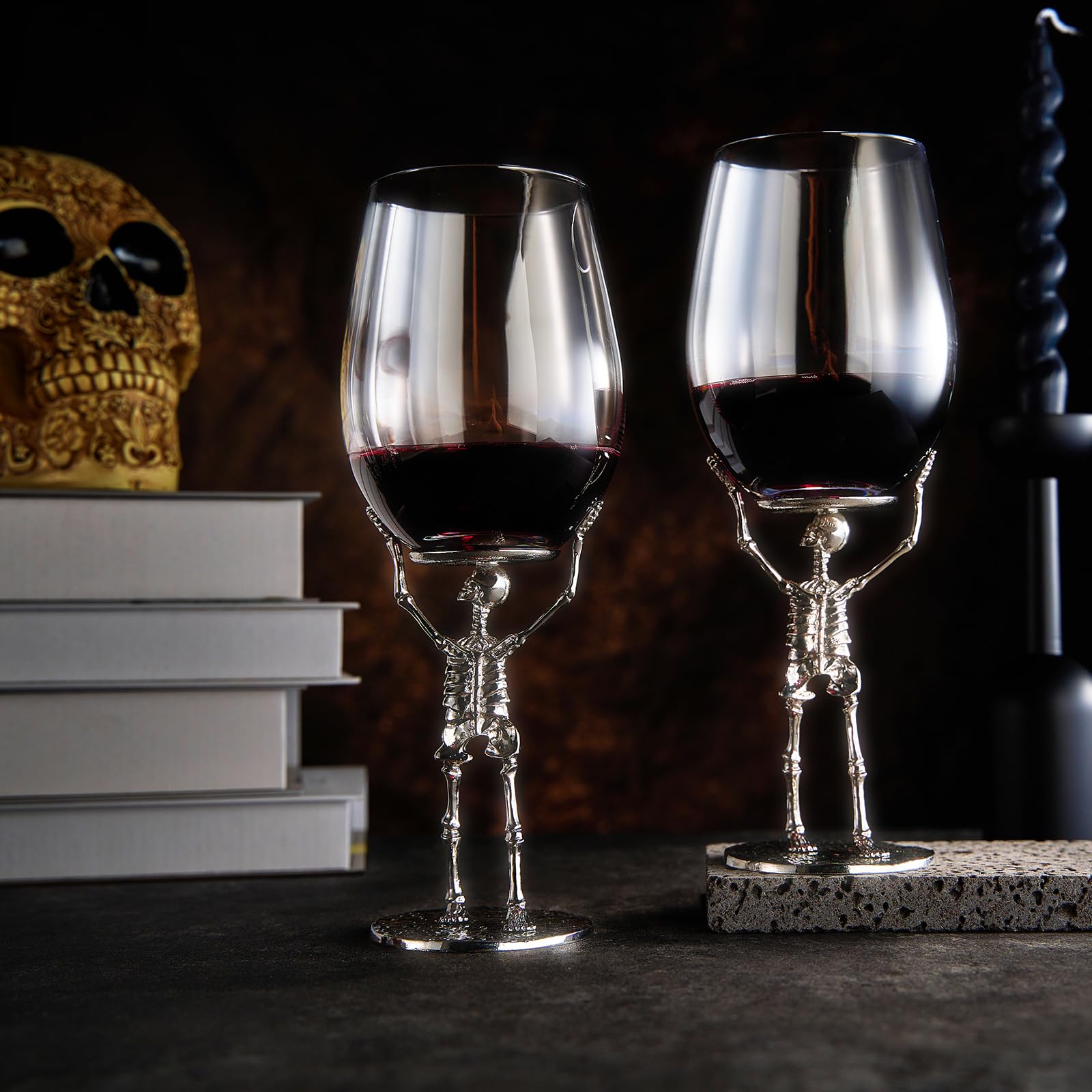 Stemmed Skeleton Wine Glass | Set of 2 | 19oz Skeleton Glasses 10" H, Goth Gifts, Skeleton Gifts, Skeleton Decor, Spooky Wine Gift Set, Perfect for Themed Parties
