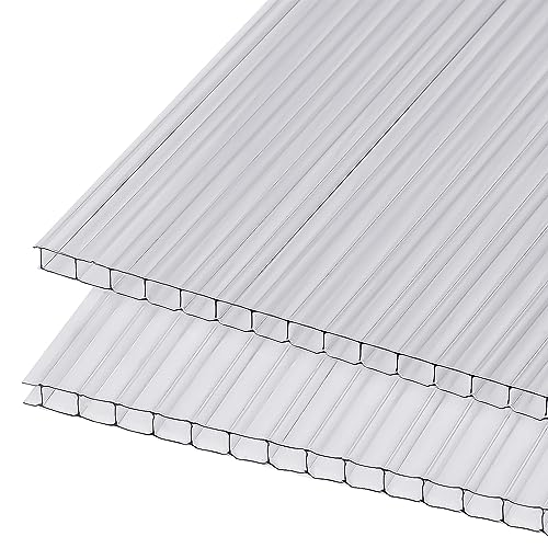 Kirumie 14 Pieces 4' x 2' x 0.16'' Polycarbonate Greenhouse Panels Twin-Wall Polycarbonate Panels Waterproof UV Protected Reinforced Clear Sheets, Panels use for Greenhouse, Outdoor, Plant Stand Roof