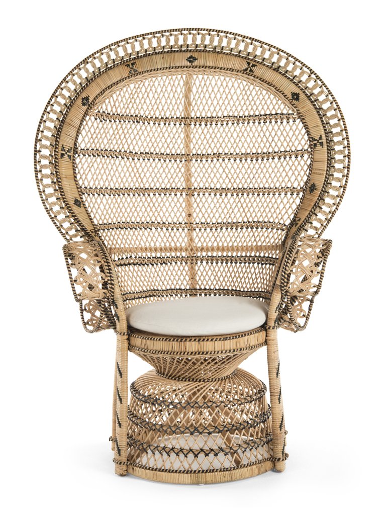 KOUBOO Grand Pecock Retro Peacock Chair in Rattan with Seat Cushion, Natural Color, Large