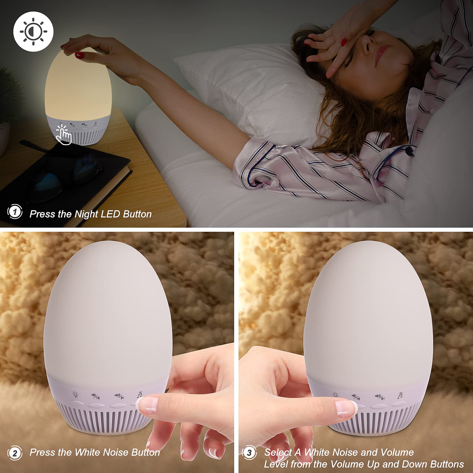 Night Light for Kids, Baby Night Light with White Noise Machine for Better Sleep, Special Control Mode by Press The Soft Shell, Portable Sound Machine for Baby&Adults, Home&Office