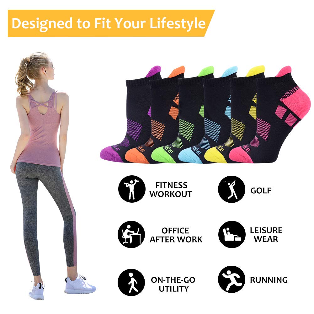 JOYNÉE Womens-Ankle-Athletic-Socks Low Cut Sports Running Socks 7 Pairs Days of the Week Socks