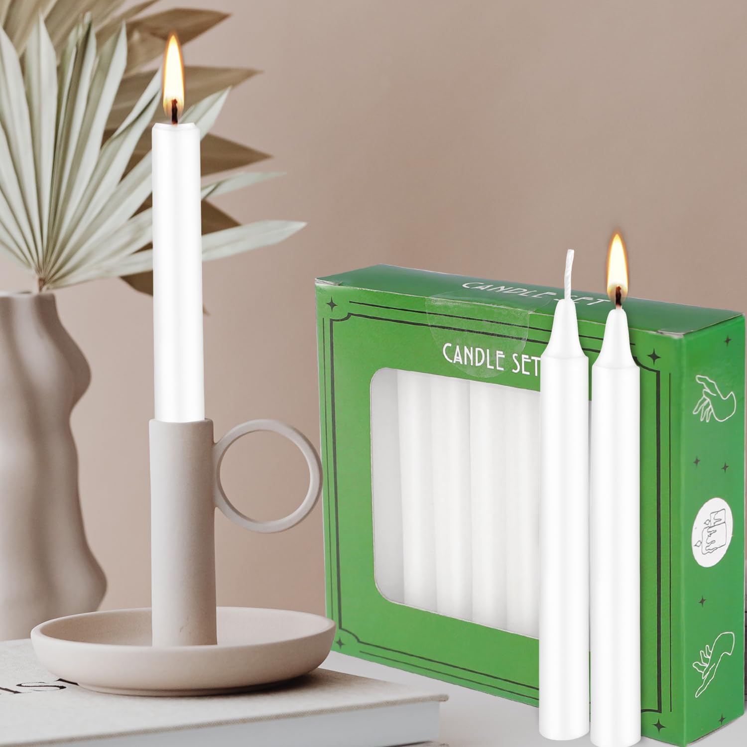 Set of 20 White Spell & Chime β Premium Mini Taper Candles for Rituals, Prayer, Birthdays, Meditation, Altar - 4 Inch Tall, Unscented (White)β¦