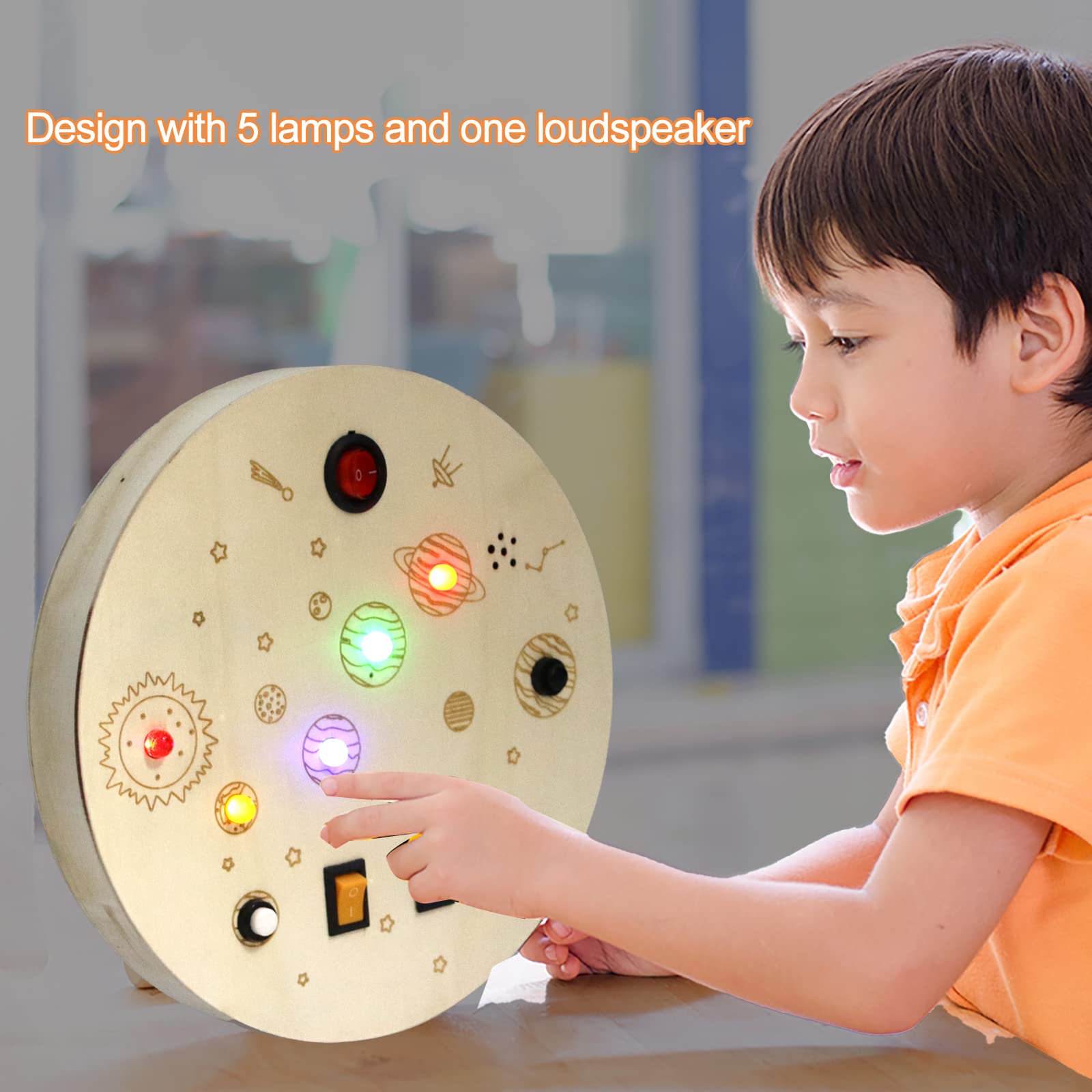 MICKYU Wooden Montessori Sensory Busy Board Toys with Led Light for 1 2 3 Year Old Toddlers Boys