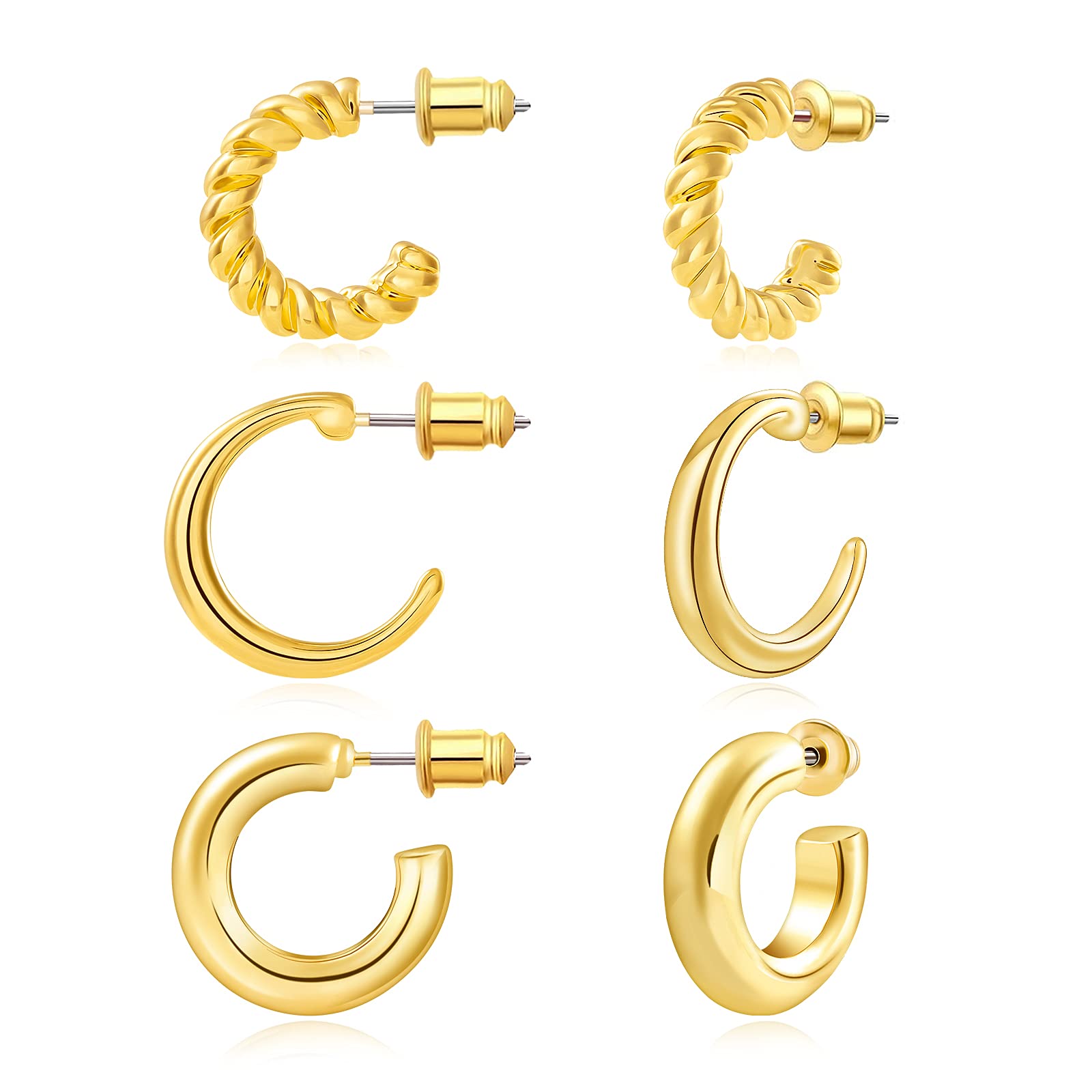 LANE WOODS Small Hoop Set: Hypoallergenic Hoop Jewelry Pack for Women 14K Gold & Silver