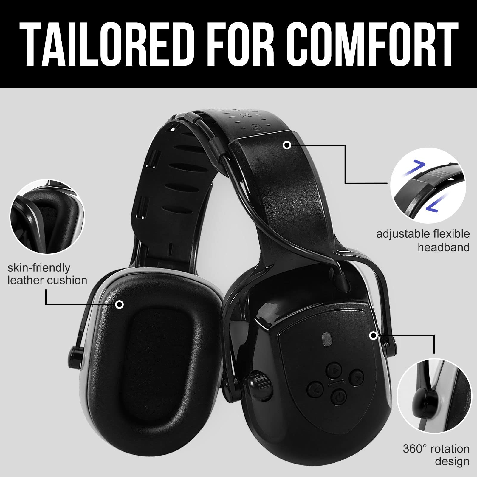 Muffpro Bluetooth Hearing Protection Ear Protection with Safety Glasses, NRR 25 dB Noise Canceling Earmuffs for Snowblowing, Mowing, Construction