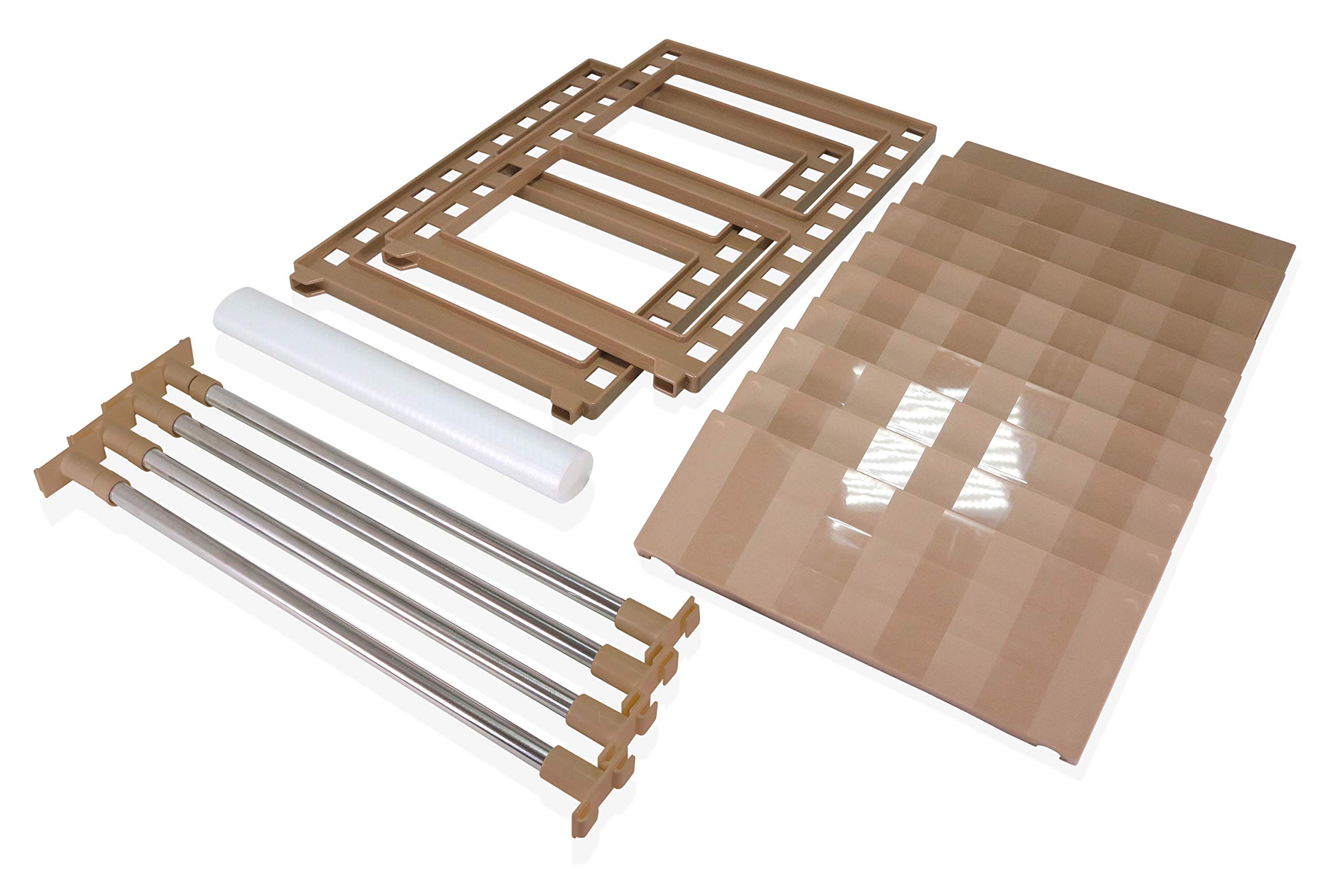 Katai - 2 Tier Under Sink Adjustable Shelf Organizer Rack in Coffee - Expandable from 15 inch to 26 inch (40cm - 70cm) with 10 Removable Shelves - Complete with Waterproof Anti-Slip Mat