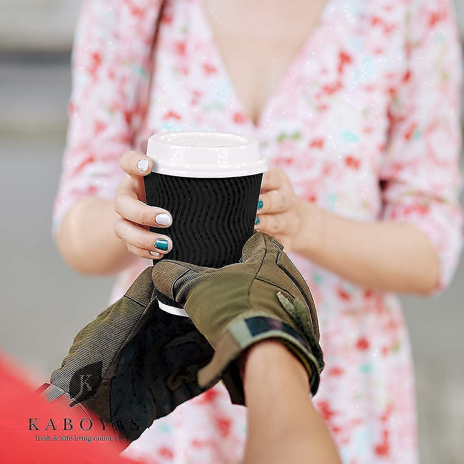 KABOYAS 12 oz [100 Set] Togo Disposable Black Paper Coffee Cups with Lids | Hot Beverages | Expresso | Tea | Coffee | Latte | Hot Chocolate | Cocoa