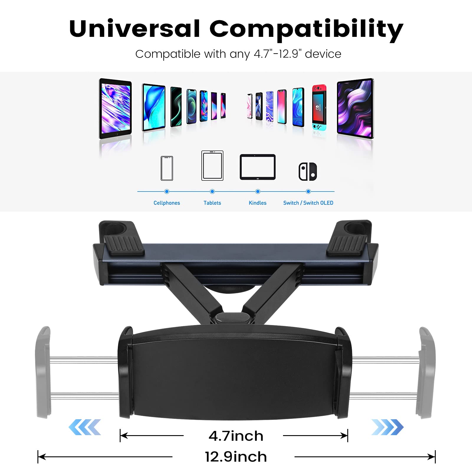 Oyxon Car Tablet Holder, Universal ipad Holder for Car, Portable Car ipad Holder Back Seat, Car Headrest Mount for Kids Adults Fits All 4.7-12.9" Devices