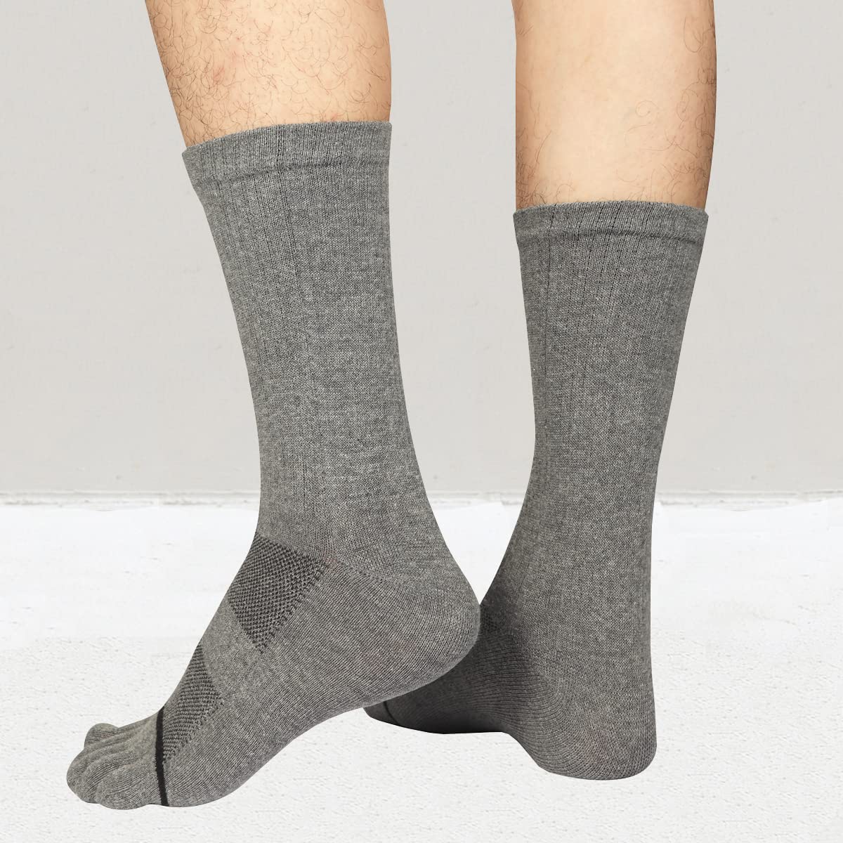 Men's Toe socks Cotton Crew Five Finger Socks for Running 3 Pairs(Grey)