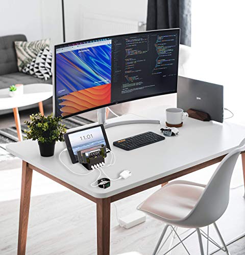Power Hub Plus Charging Station - Charge Up to 7 Devices Using Only One Wall Outlet | Black Silicone Won't Scratch Device | Attractive Dependable Table Charging | No Set of Short Cords