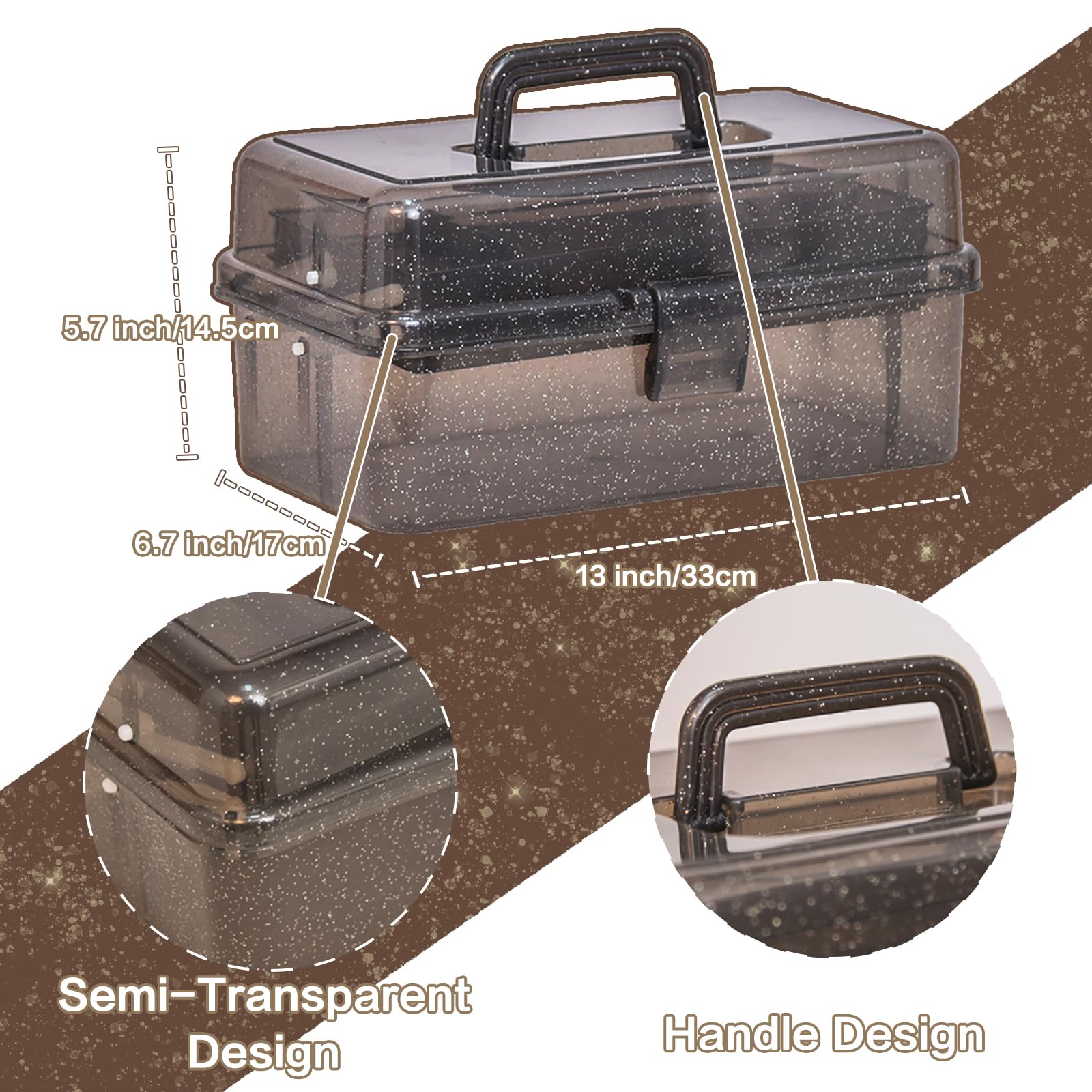 WGFIPQWDB 13-inch Transparent Art Storage Box/Toolbox, Portable Multi-layered with Handle for Art, Craft, Cosmetics, Medicine, and Toy Storage