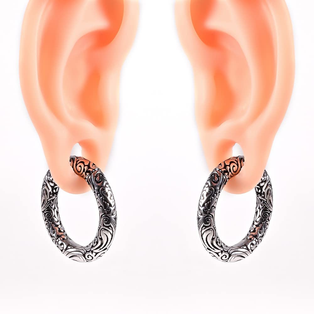 Maxbott 2PCS 316L Stainless Steel Vintage Ear Hangers Weights for Stretched Ear Plugs Gauges Body Piercing Jewelry (2G(6mm), Silver)