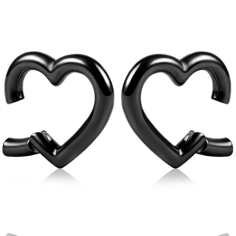Maxbott 2PCS 5mm 4G Cute Heart Ear Weights Stainless Steel Hypoallergenic Ear Plugs Tunnels Stretcher Piercing Body Jewelry (4G(5mm), Grid Black)