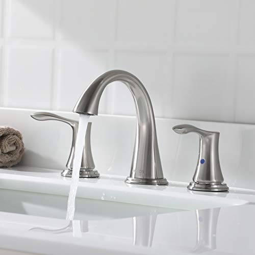 PARLOS Widespread 2 Handles Bathroom Faucet with Metal Pop Up Sink Drain and cUPC Faucet Supply Lines, Brushed Nickel, Demeter 13647