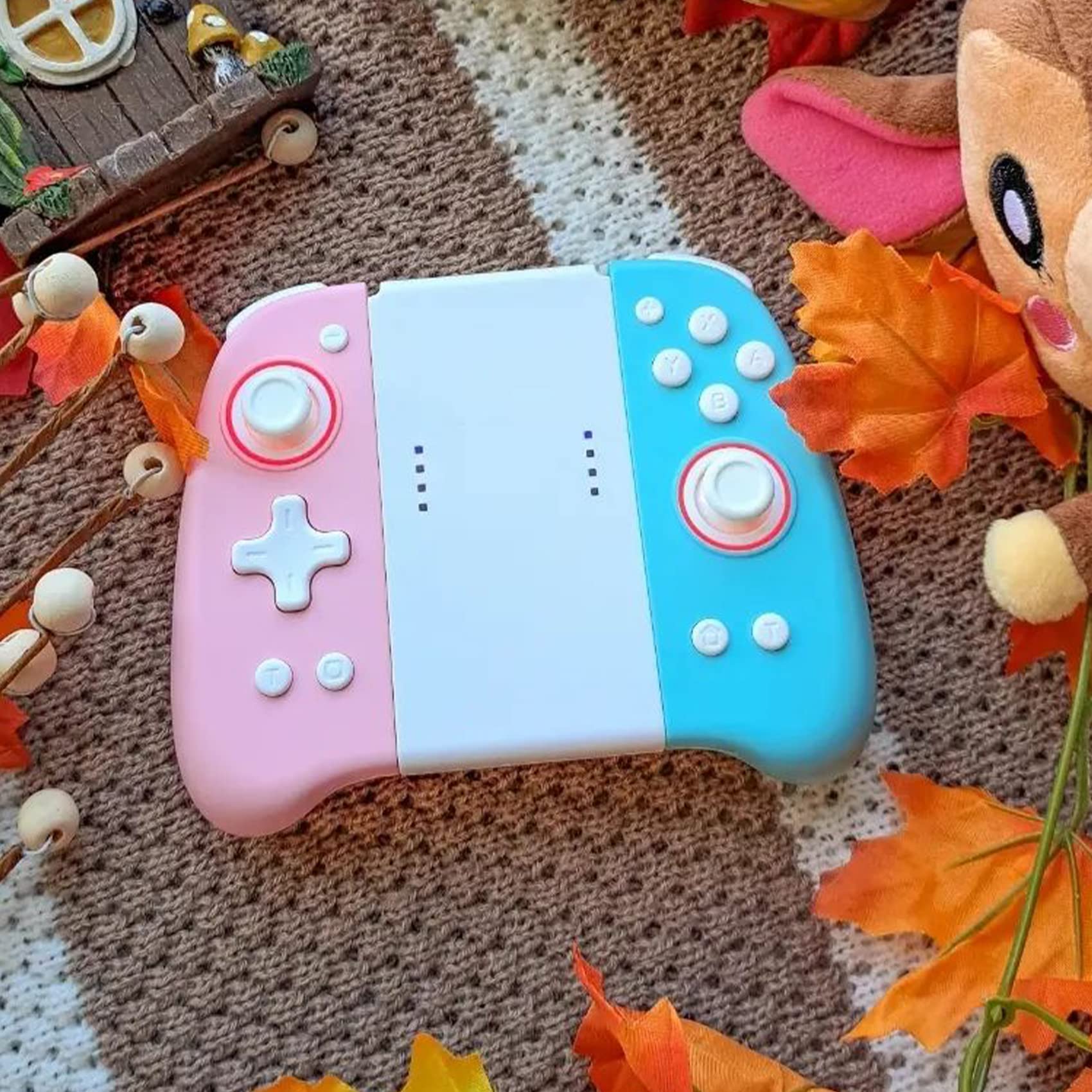 momen Wireless L/R Joypad for Switch/Switch Lite/OLED, Replacement for Joycon with Adjustable LED Light Turbo Vibration Motion Wake-up Function Cute Kawaii Gamepad Remote Pro Controller -PinkBlue