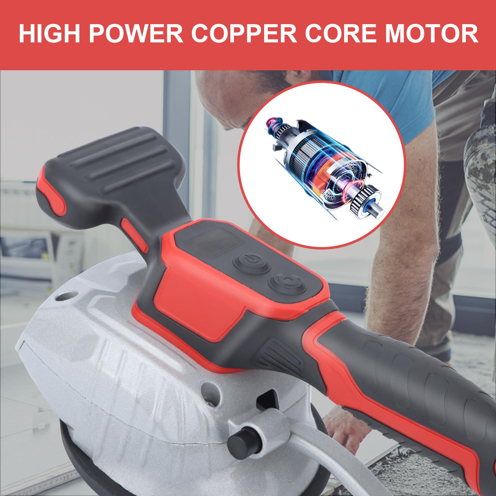 Tile Vibration Leveling Machine for Milwaukee M18 18V Battery, Cordless Tile Vibration Machine Installation Tool 150W Tiler Vibrator Tool with 8 Speed, Suction Cup, Digital Display (Tool only)