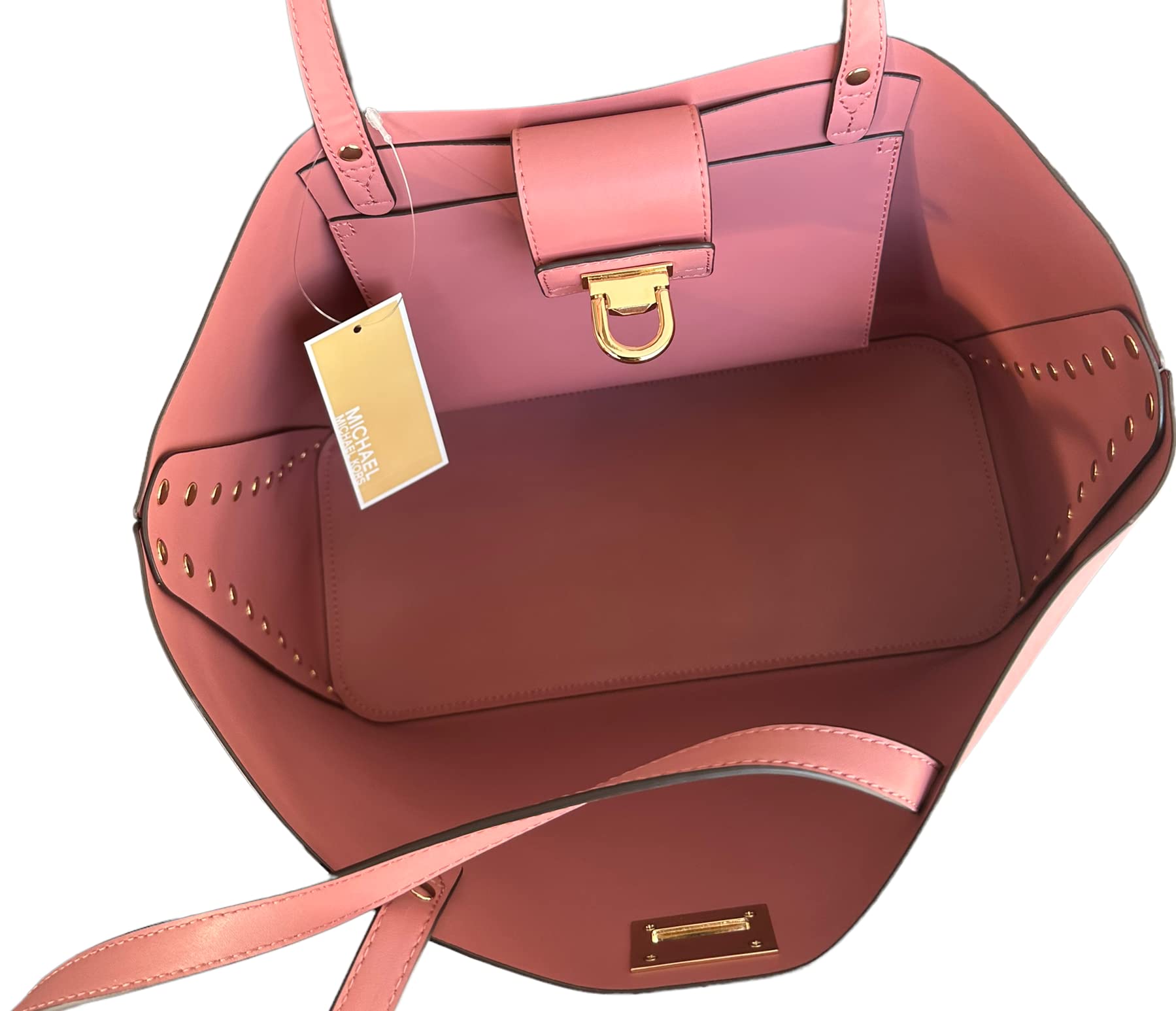 Michael Kors Manhattan Large Leather Tote Studded Bag Rose Pink Leather
