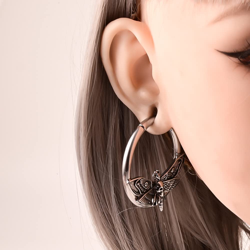 Maxbott 2PCS Butterfly and Circles Stainless Steel Plugs Ear Weights 6MM Ear Gauges Piercing Expander Stretchers Body Jewelry (4G (5mm), Silver)
