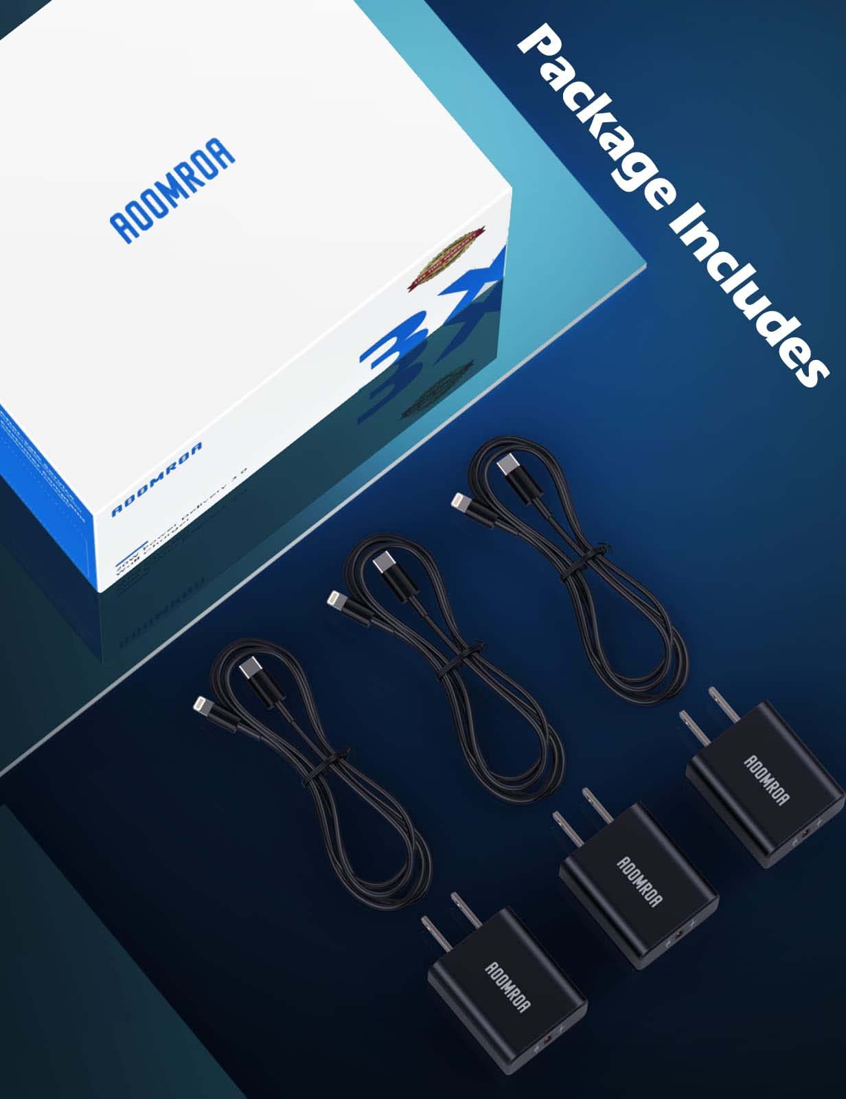 iPhone Super Fast Charger, 3 Pack 20W USB C Wall Charger with 3 Pack 6ft USB C to Lightning Quick Charging Cables, Compatible with iPhone 14/13/13Pro/12/12 Pro/Max/11/11Pro/XS/Max/XR/X/8/8Plus 1