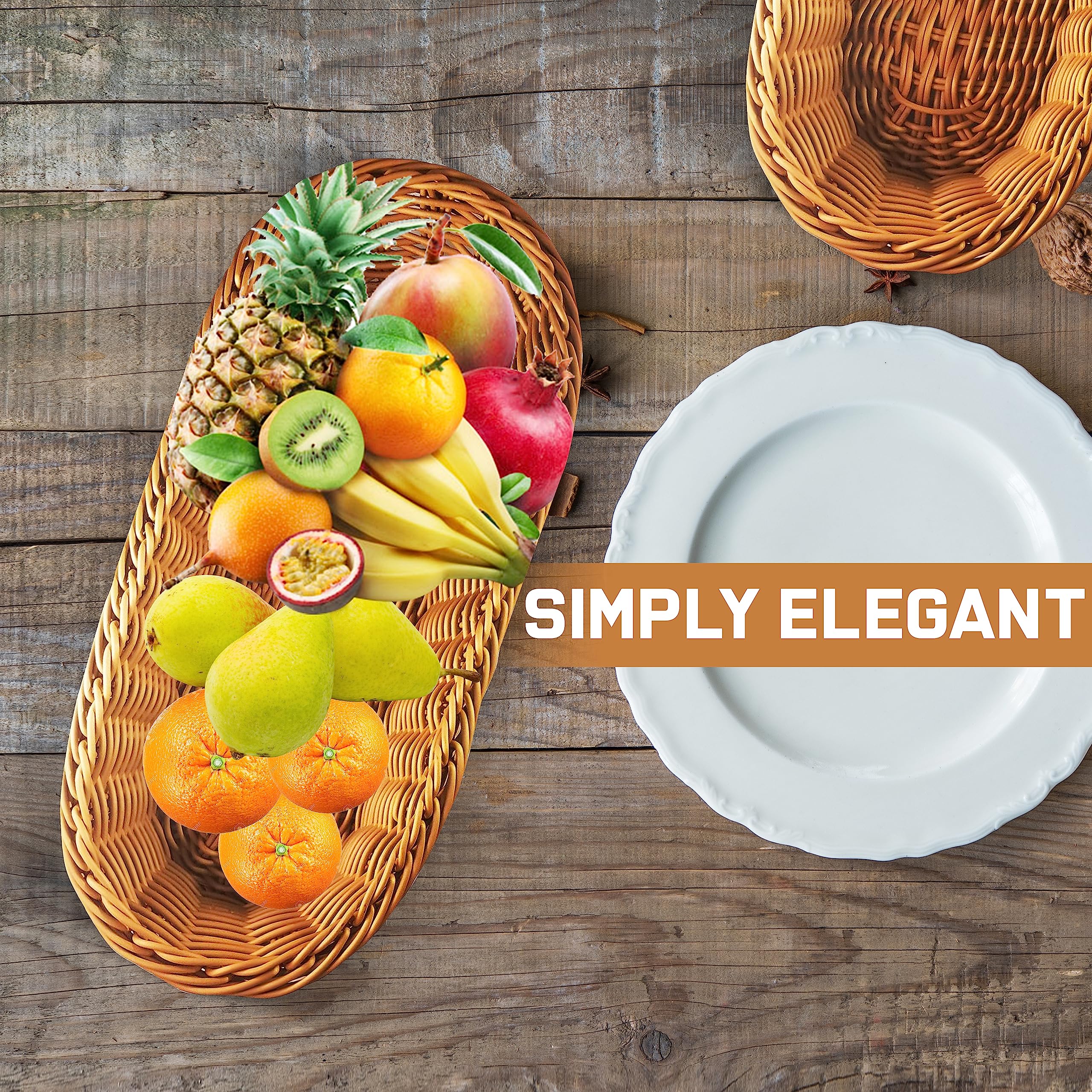 Kovot Wicker Bread Basket - 14.5" Woven Polypropylene Basket β For Food Display and Serving β Snack Organizer Basket
