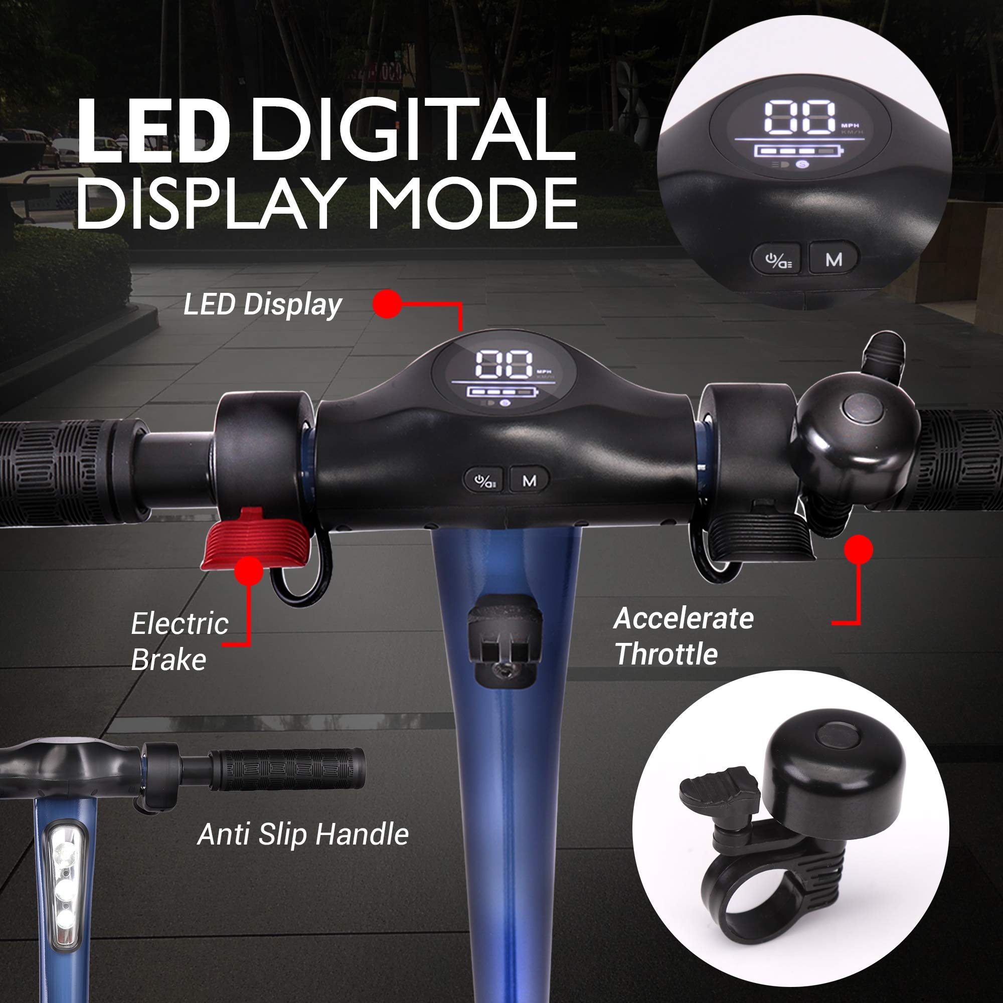 Hurtle Upgraded Portable Folding Electric Scooter - Foldable Commuter Scooter W/ 250w Motor, Inflatable Tire, LED Display, 3 Speed Up to 15.5mph, 15 Miles Range, Hand Brakes - for Adult & Kids S10