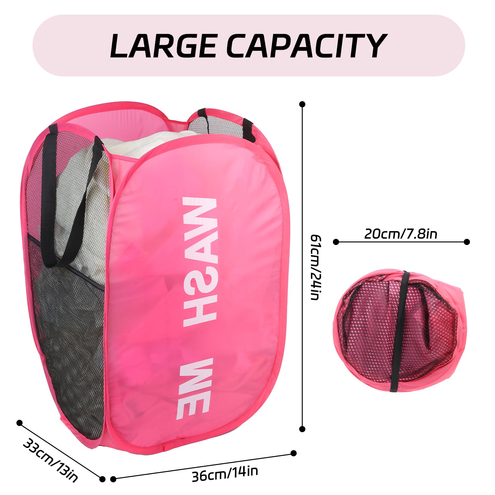 podafu 2 Pack Collapsible Kids Laundry Basket With Handles Mesh Pop Up Laundry Hamper for Bedroom, Dorm ,Travel or Camper (Pink + Blue)