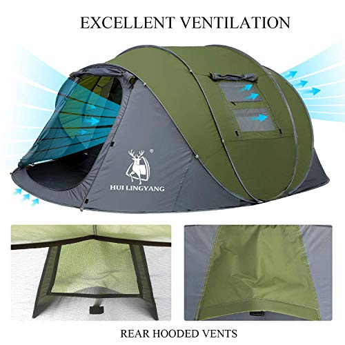 HUI LINGYANG 6 Person Easy Pop Up Tent,12.5β x 8.5β x53.5,Automatic Setup,Waterproof, Double Layer,Instant Family Tents for Camping,Hiking & Traveling,Green