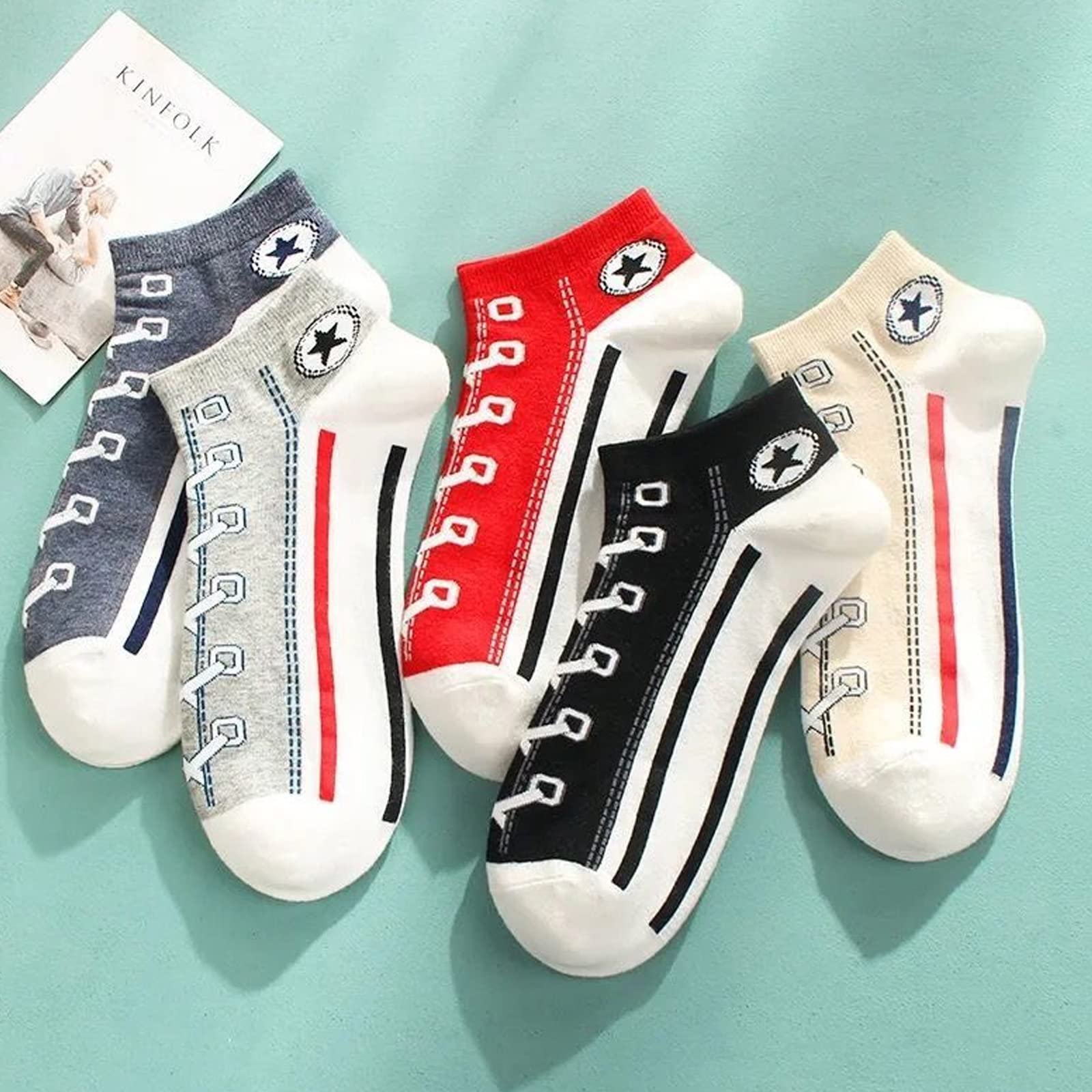 Men's Women's White Socks Cotton Breathable Multi Style Personalised Fake Shoes Socks 10 Pair Value Set Low Cut Socks, Fashion Style Socks