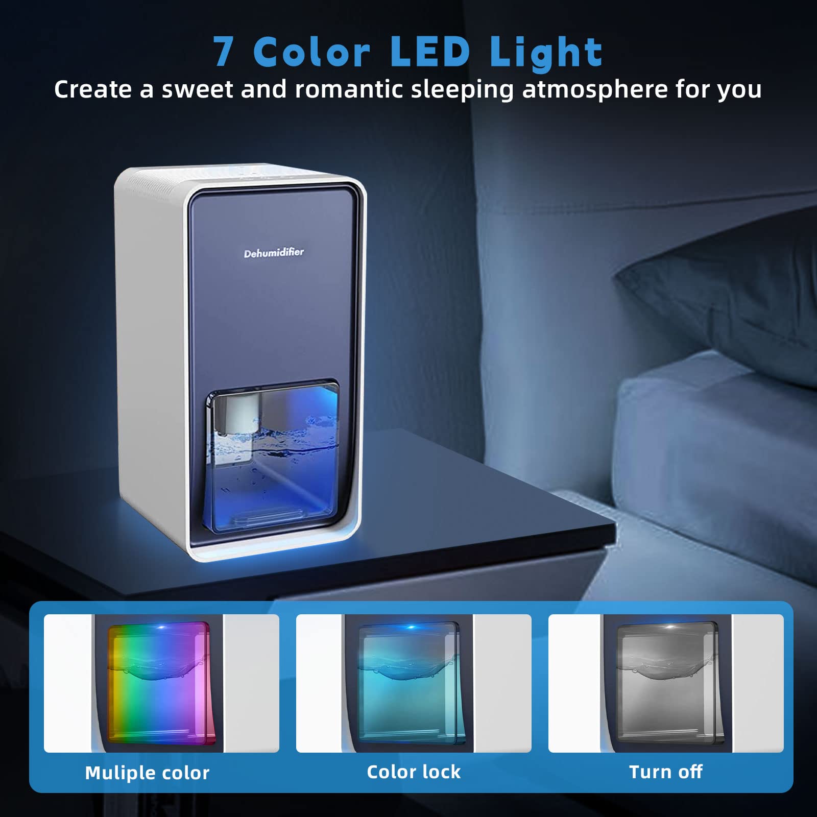 LAOVER Small Dehumidifiers, 40oz Dehumidifier for Bedroom with 7 Color LED Lights and Auto Shut Off Function, Quiet Portable Dehumidifier 300 Sq.ft for Bedroom RV Bathroom Closet Office