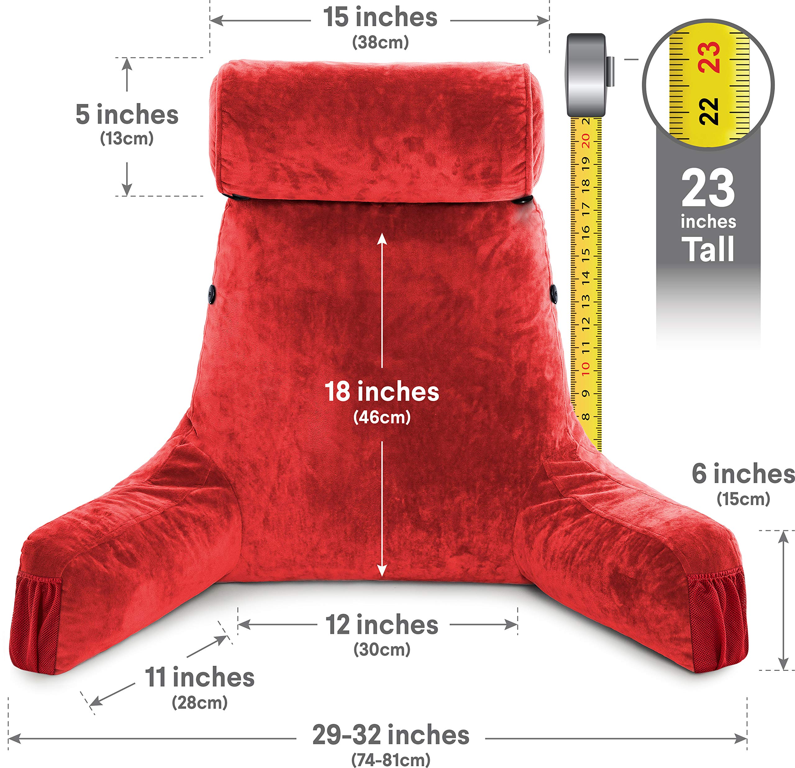 Husband Pillow Combo - Backrest Pillow with Arms : Medium Red & Foldable Laptop Tray : Gray - Memory Foam Reading Pillows for Bed w/Removable Neck Roll & Laptop Bed Tray Table
